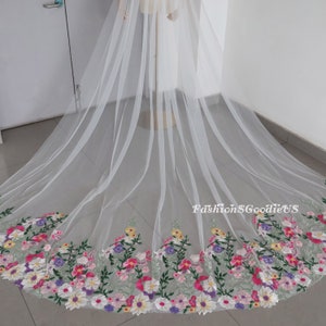 New! Bright Colorful Flowers Wedding Veil, Spring Wildflower Bridal ...