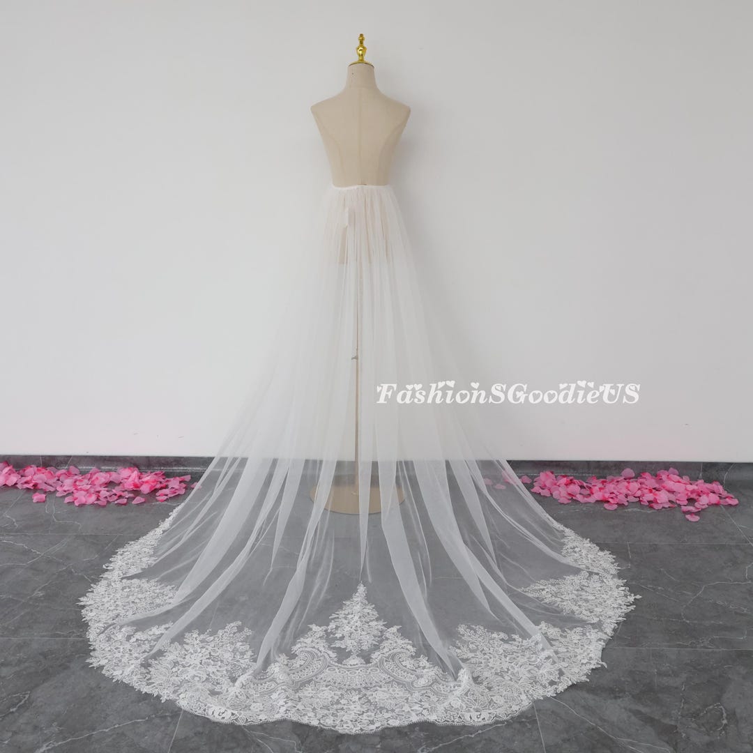 Elegant Flower Lace Detachable Train, Soft Lace Wedding Dress Attached ...