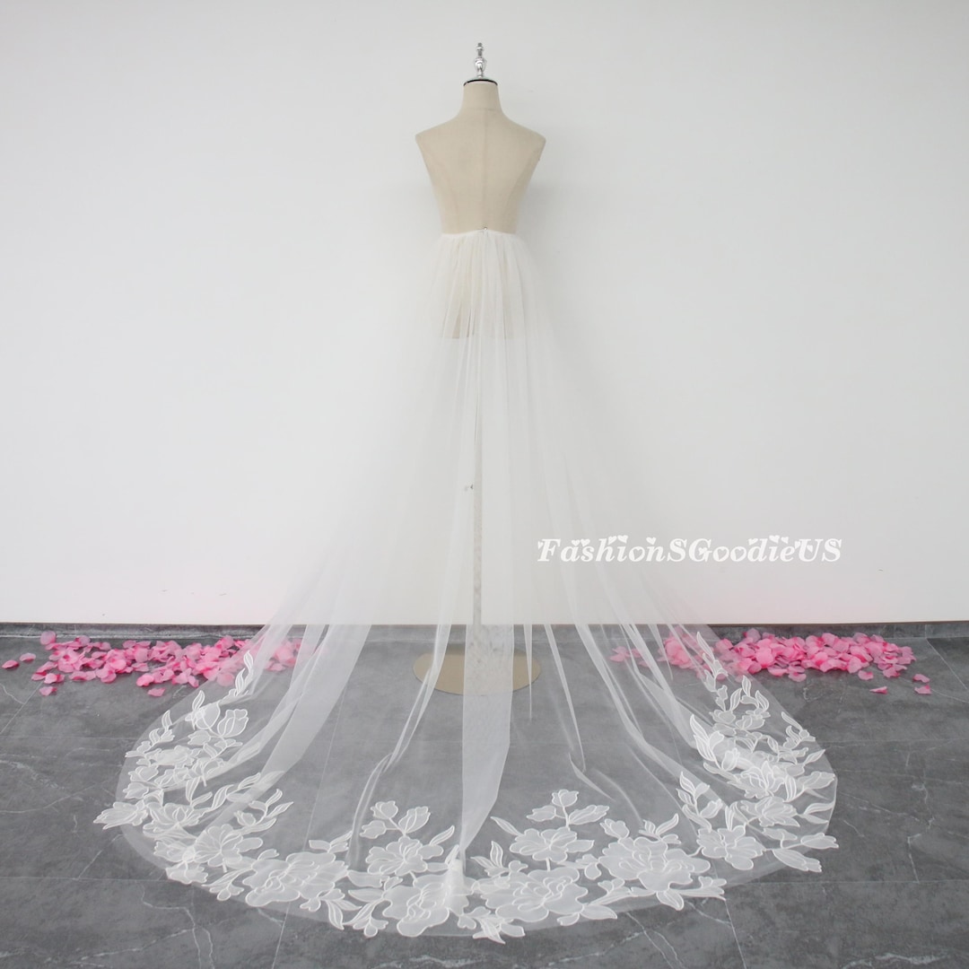Elegant Flower Lace Bridal Train, Bridal Overskirt, Detachable Wedding ...