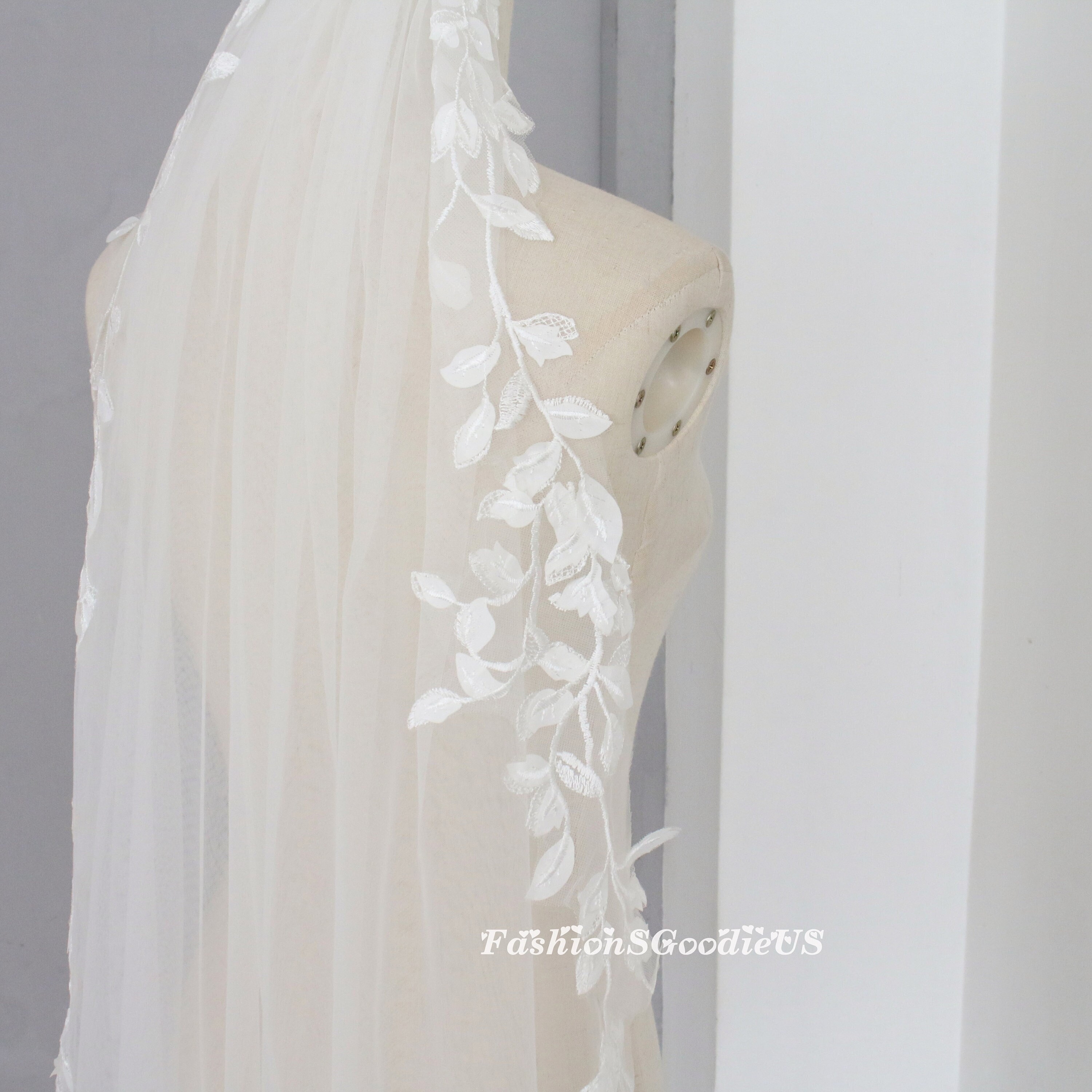 Bohemia Leaf Wedding Veil, Leaf Applique Wedding Veil, Simple Lace ...