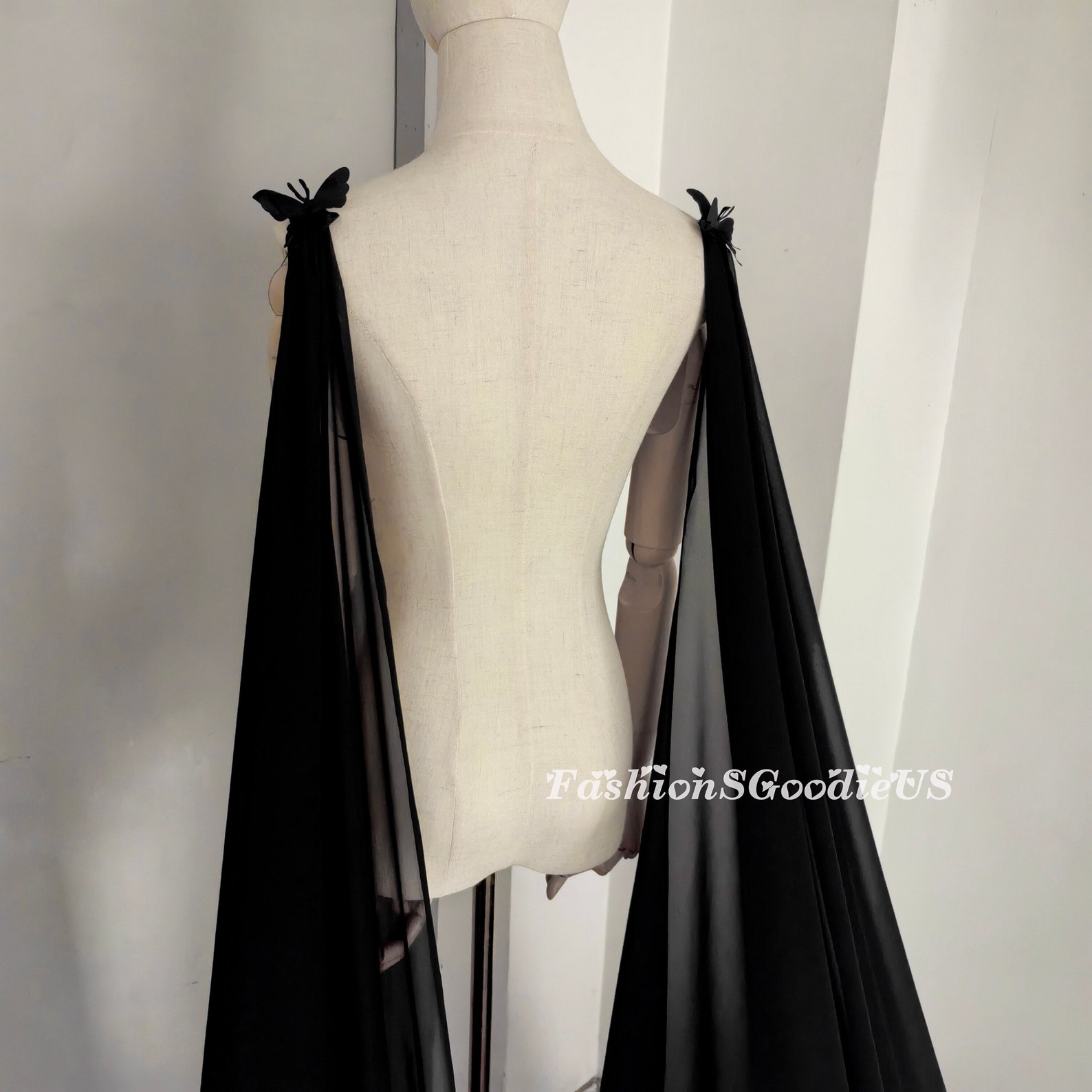 Gothic Black Chiffon Wedding Wings, Chiffon Wings, Shoulder Veil ...