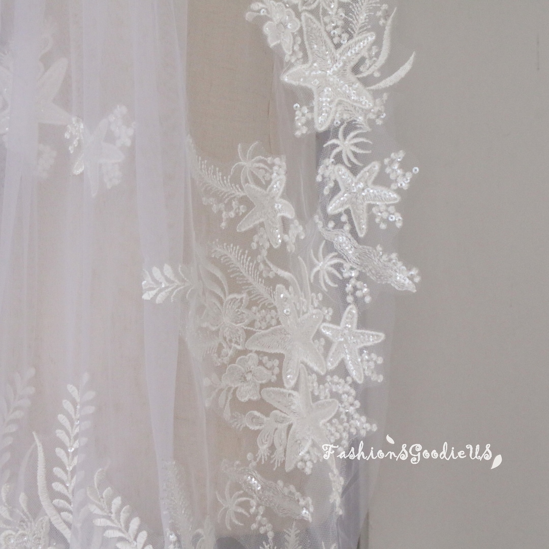Ocean Theme Bridal Veil, Sparkly Starfish Wedding Veil, Shinny Starfish ...