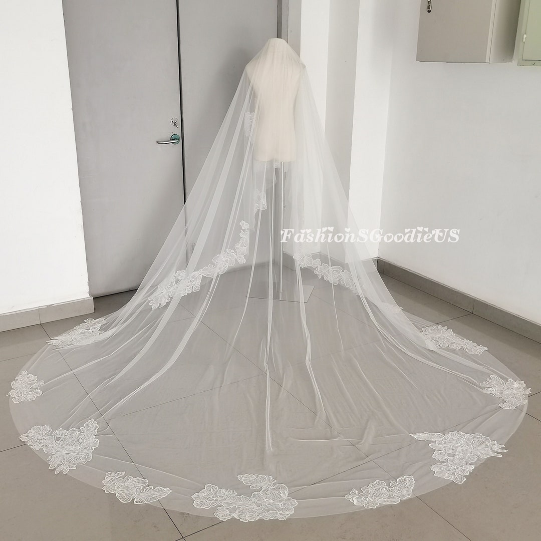 Elegant Flowers Wedding Veil, Bohemia Flower Lace Drop Veil, Luxury ...