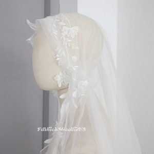 Flower Vine Lace Juliet Cap Veil, Wedding Cap Veil, 1920s Wedding Veil ...