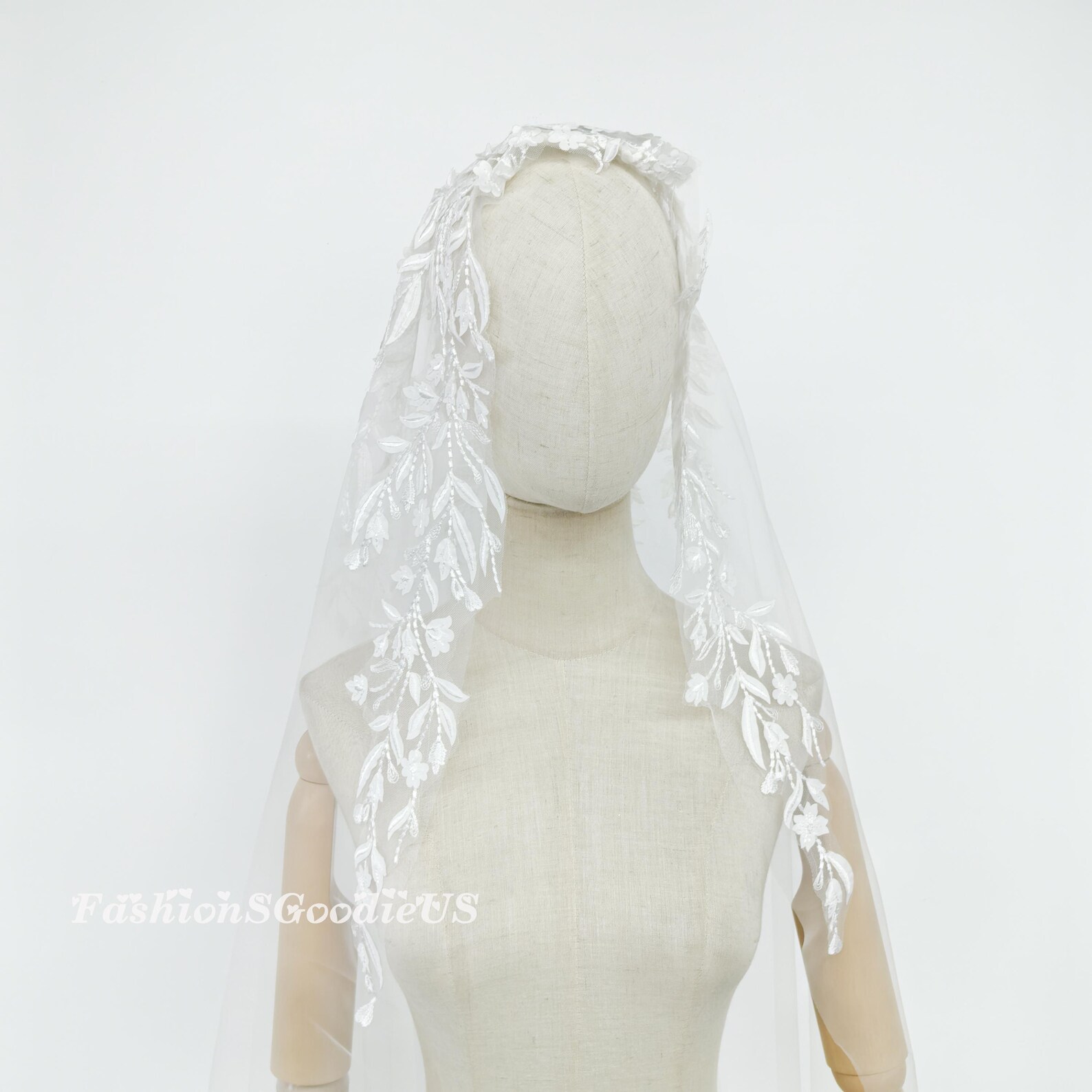 Mantilla Leaf Lace Wedding Veil, Leaf Vine Lace Wedding Veil, Vintage ...