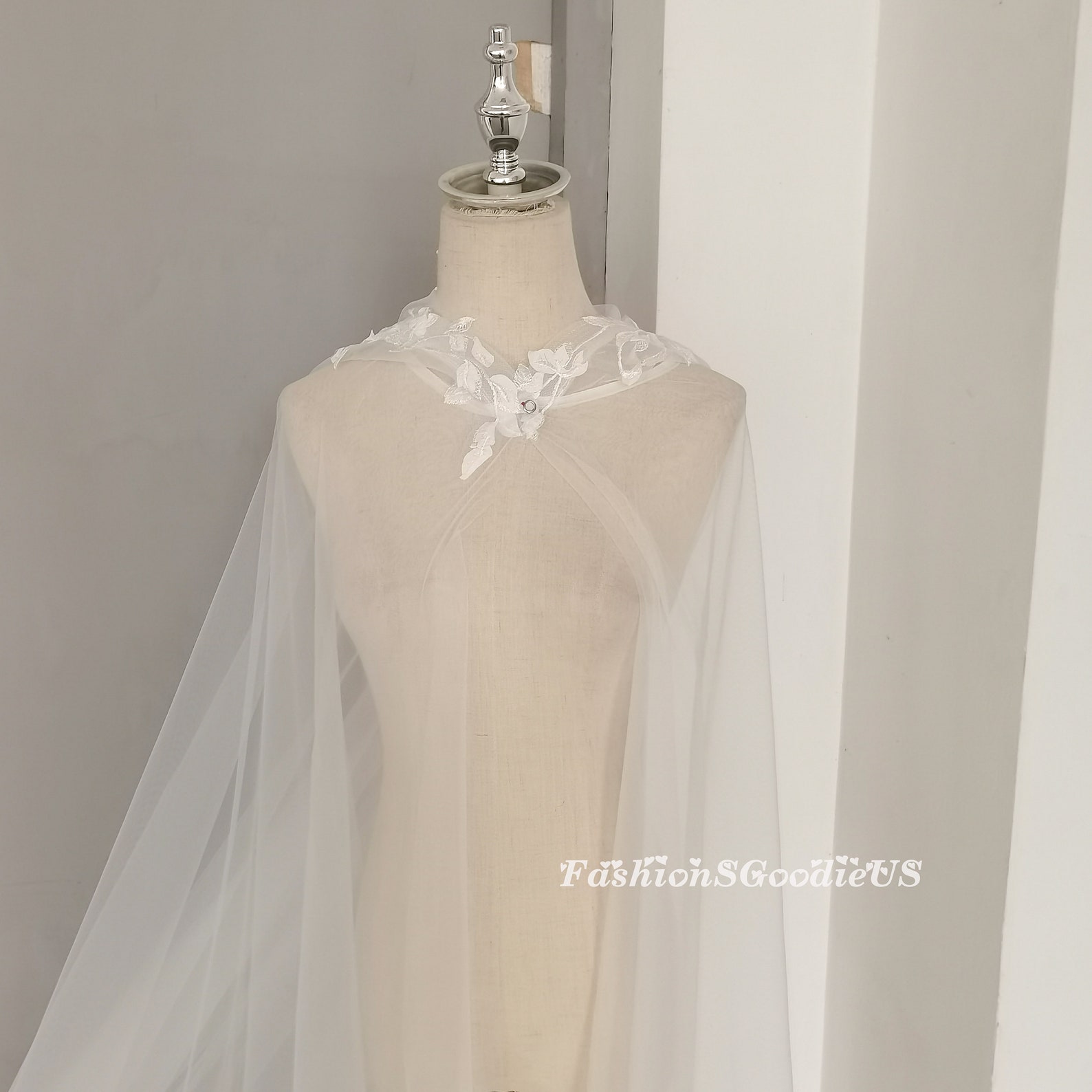 Boho Leaf Lace Wedding Cape Veil, Leaf Lace Cape Veil With Hood, Ivory ...