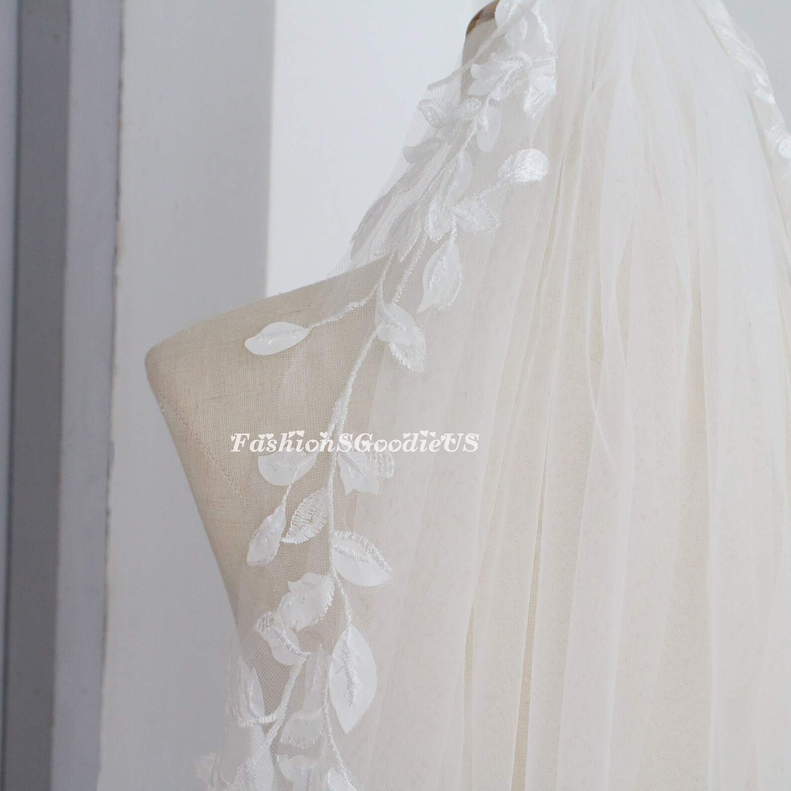 Bohemia Leaf Wedding Veil, Leaf Applique Wedding Veil, Simple Lace ...