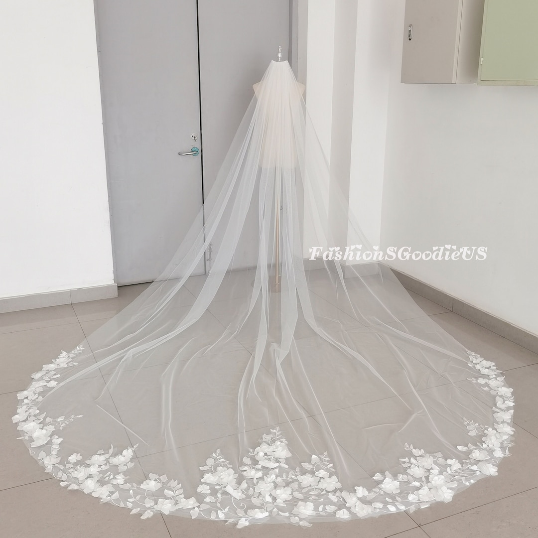 Bohemia Flowers Wedding Veil, 3D Floral Flowery Wedding Veil, Elegant ...