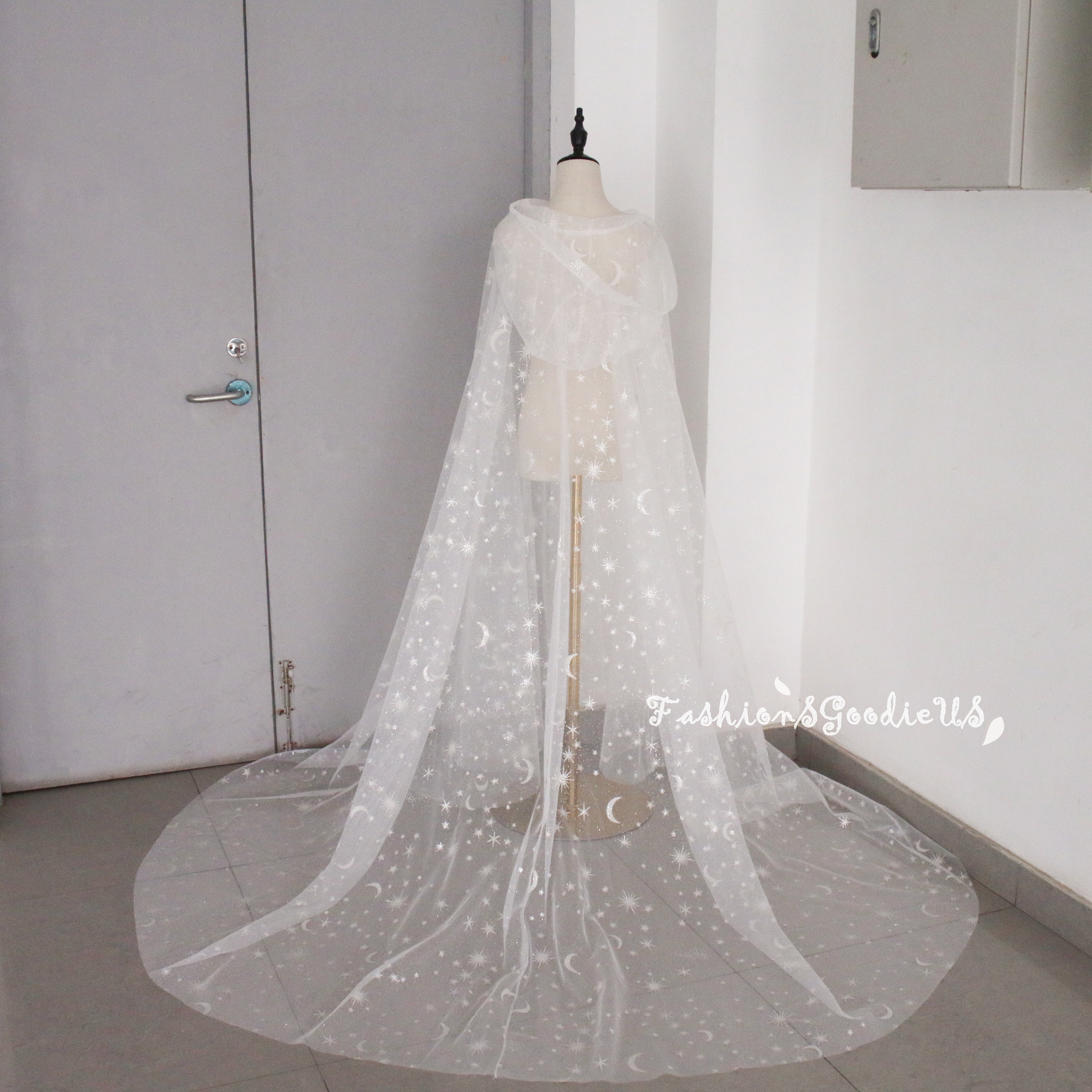 Sparkling Stars Wedding Cape Veil, Starry Stars Cape Veil With Hood ...
