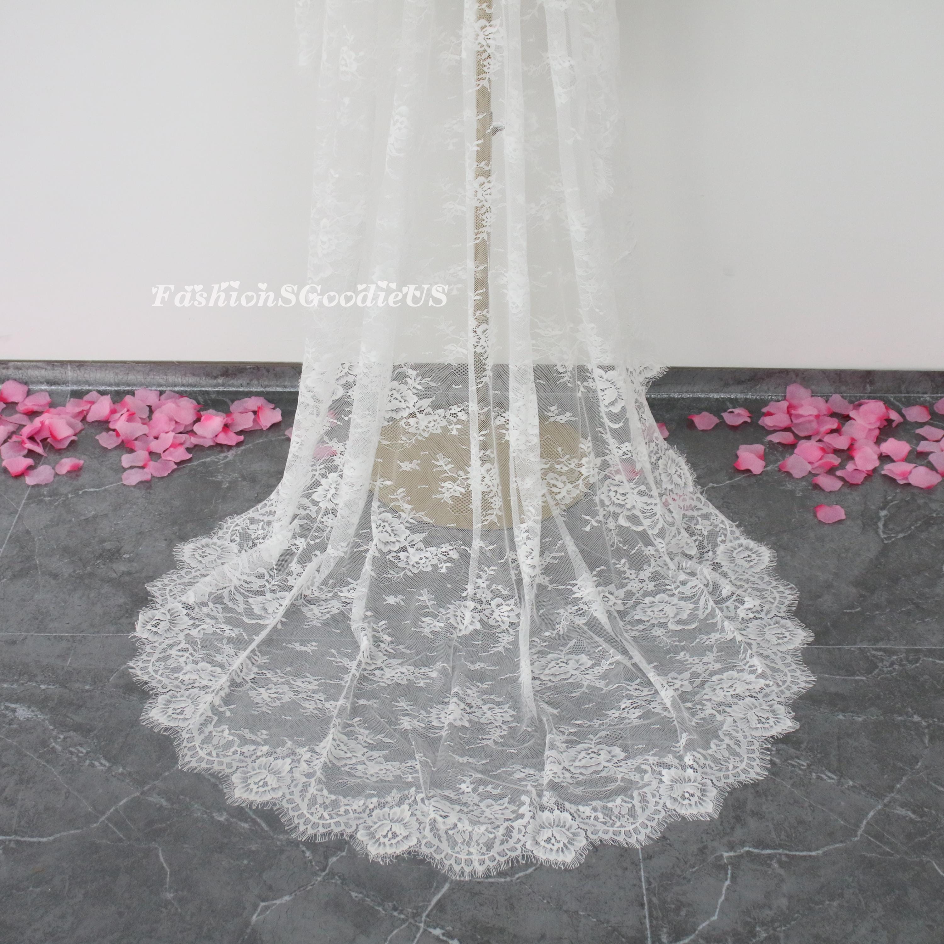 French Floral Lace Wedding Veil, Flower Lace Mantilla Veil, Soft Lace ...