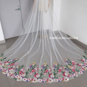 New! Bright Colorful Flowers Wedding Veil, Spring Wildflower Bridal ...