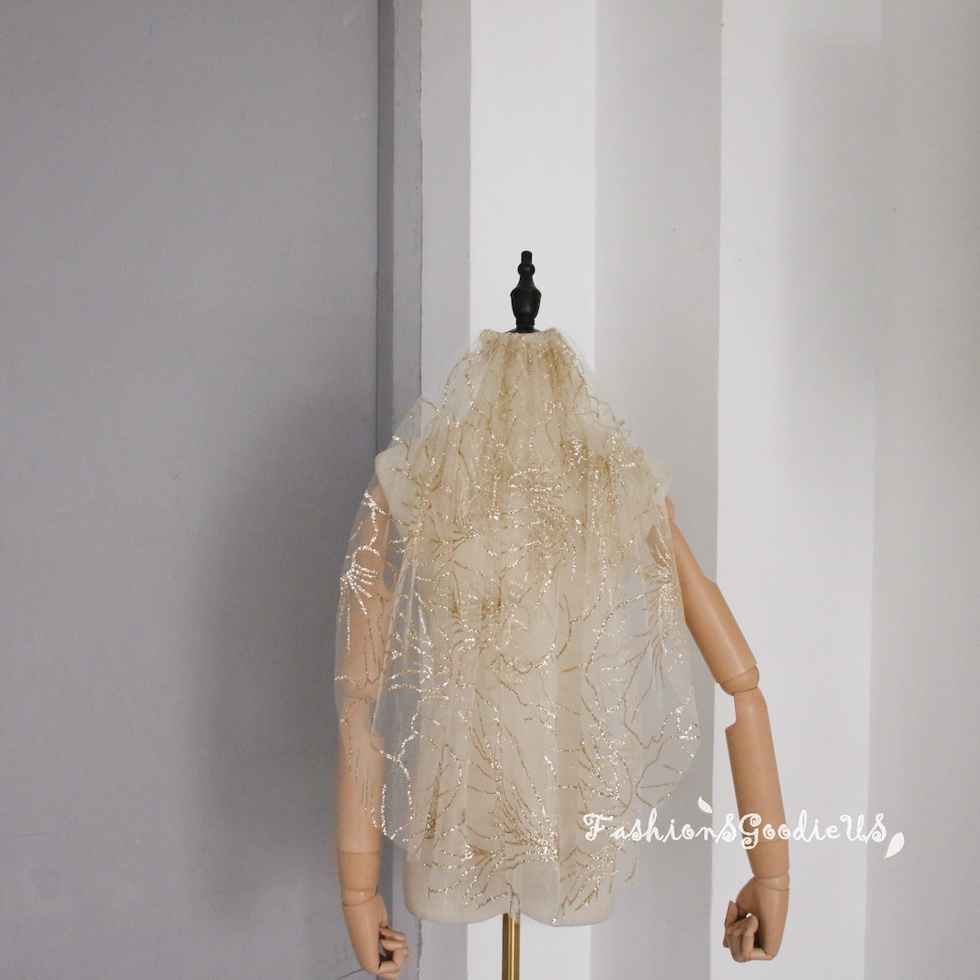Gold Leaf Flower Wedding Veil, Sparkling Gold Veil, Shinny Short Bridal ...