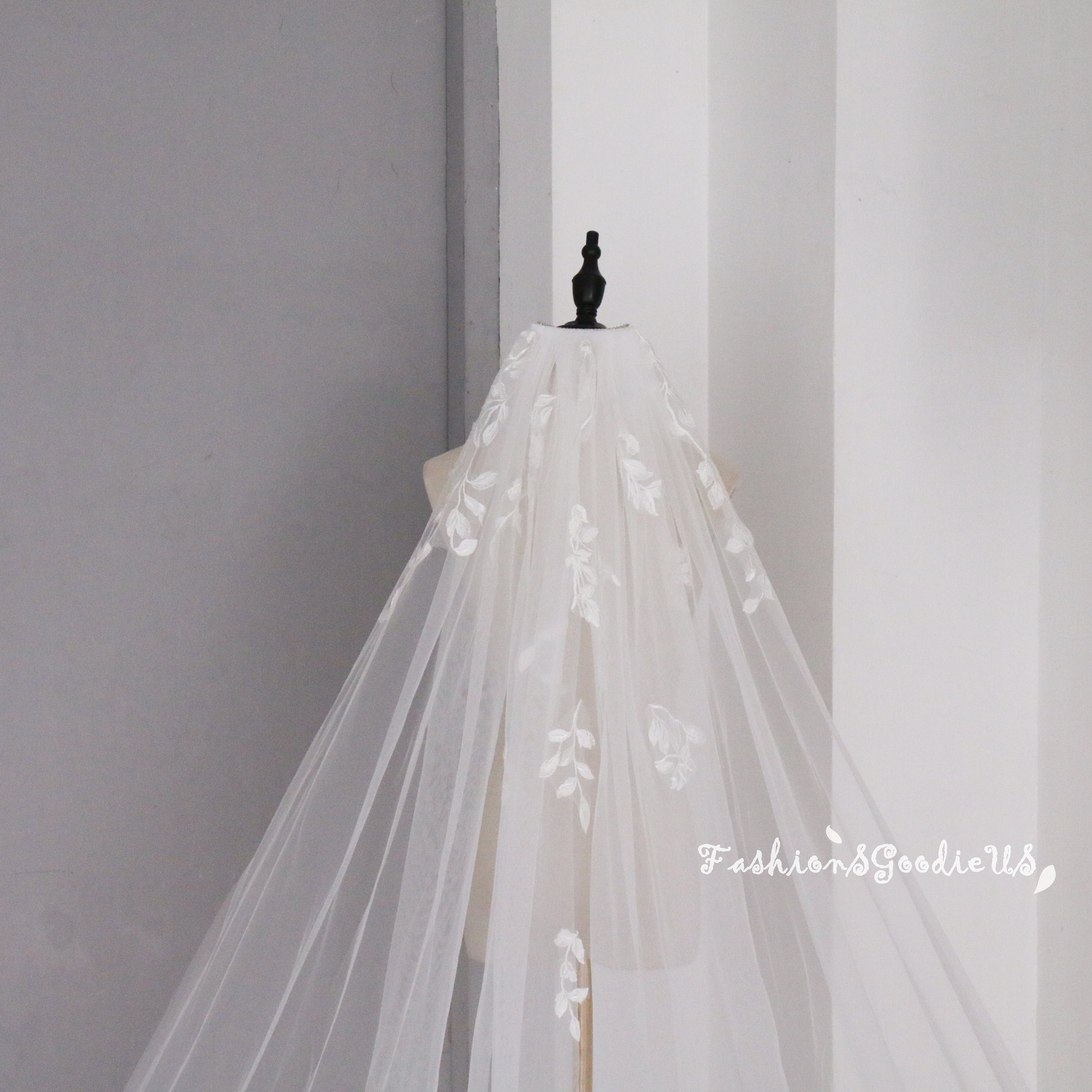 Bohemia Leaf Lace Wedding Veil, Vintage One Tier Wedding Veil, Boho ...