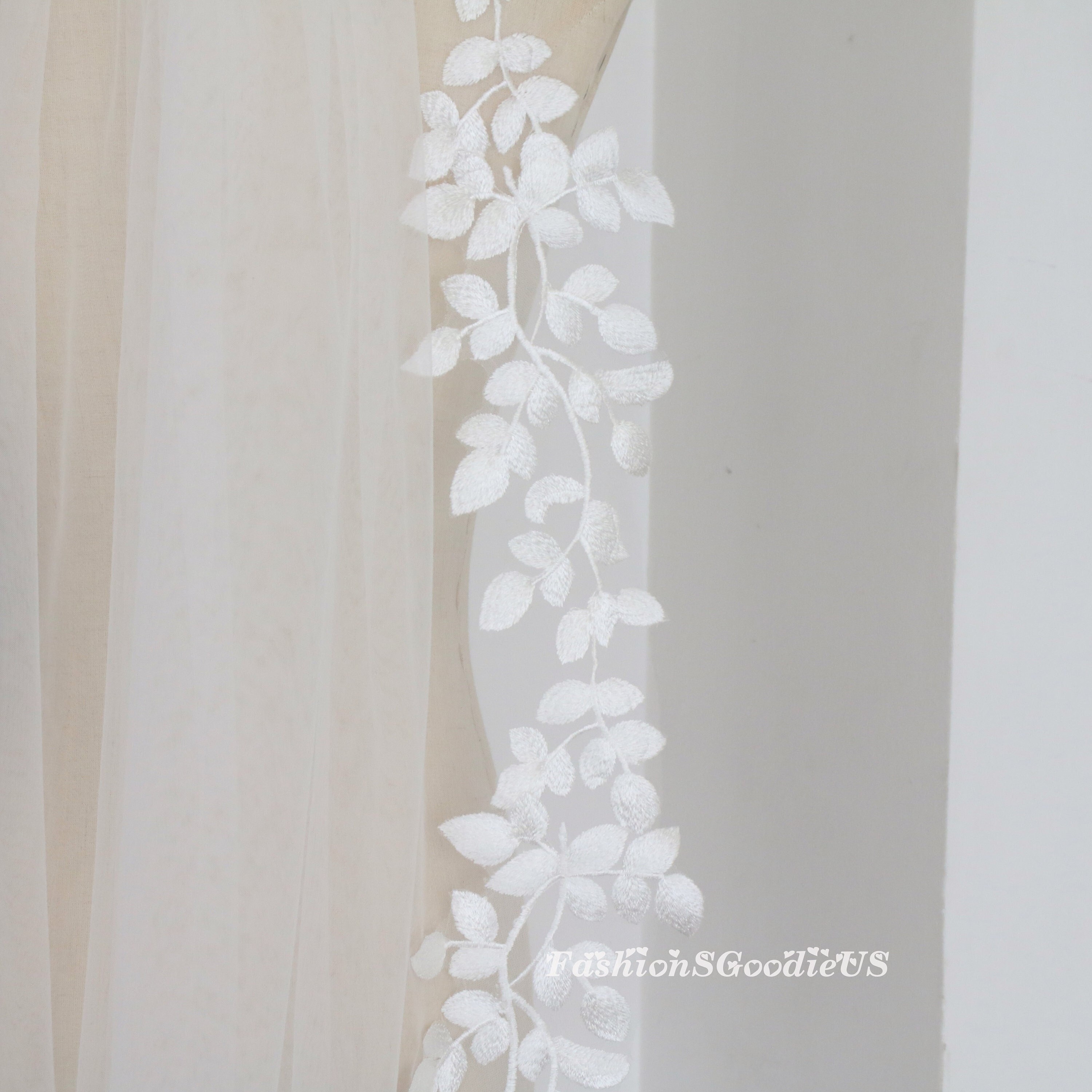 Embroidery Leaf Lace Wedding Veil, Boho Leaf Veil for Bride, Minimalist ...