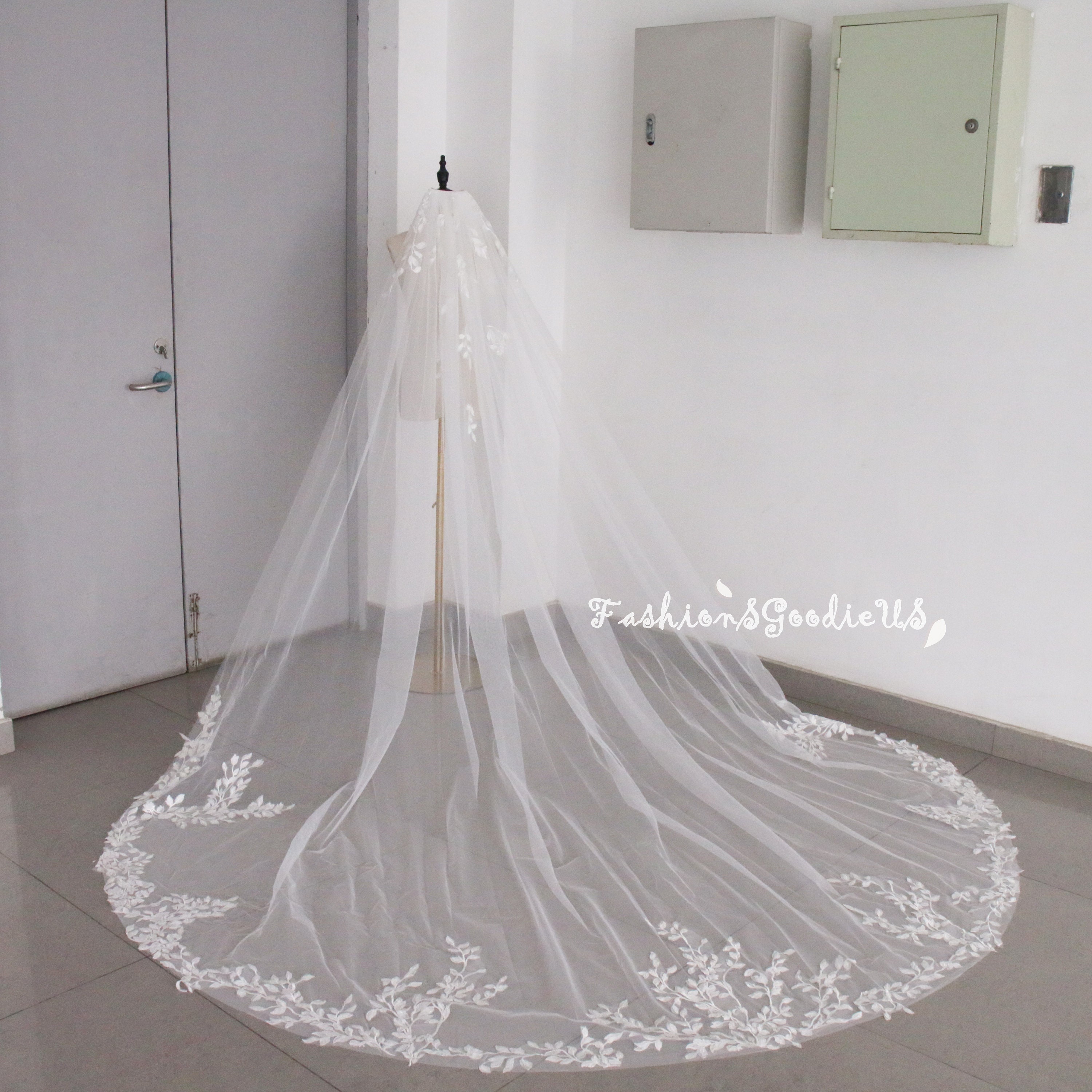 Bohemia Leaf Lace Wedding Veil, Vintage One Tier Wedding Veil, Boho ...
