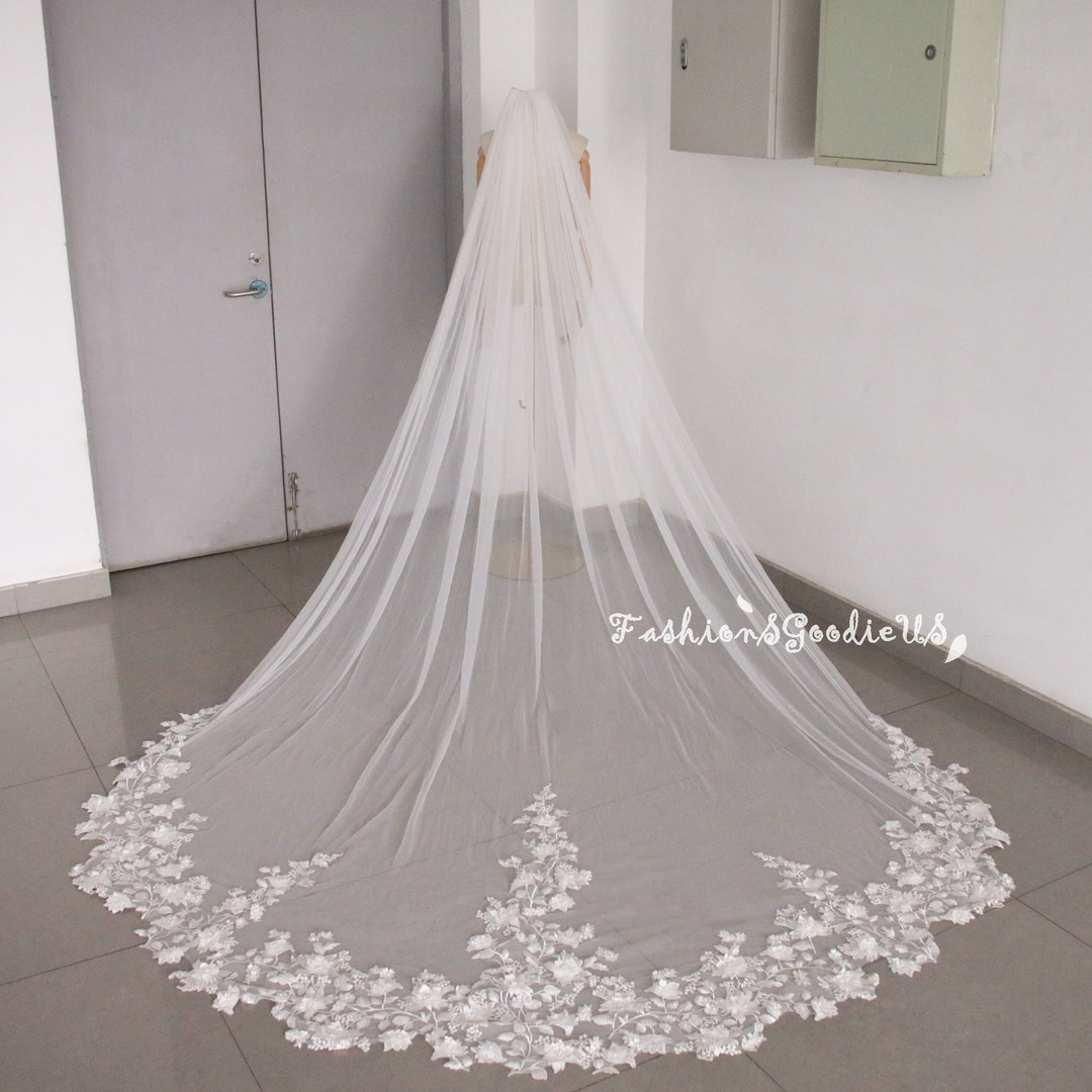 3D Flowers Wedding Veil With Pearls, Vintage Flowery Wedding Veil ...
