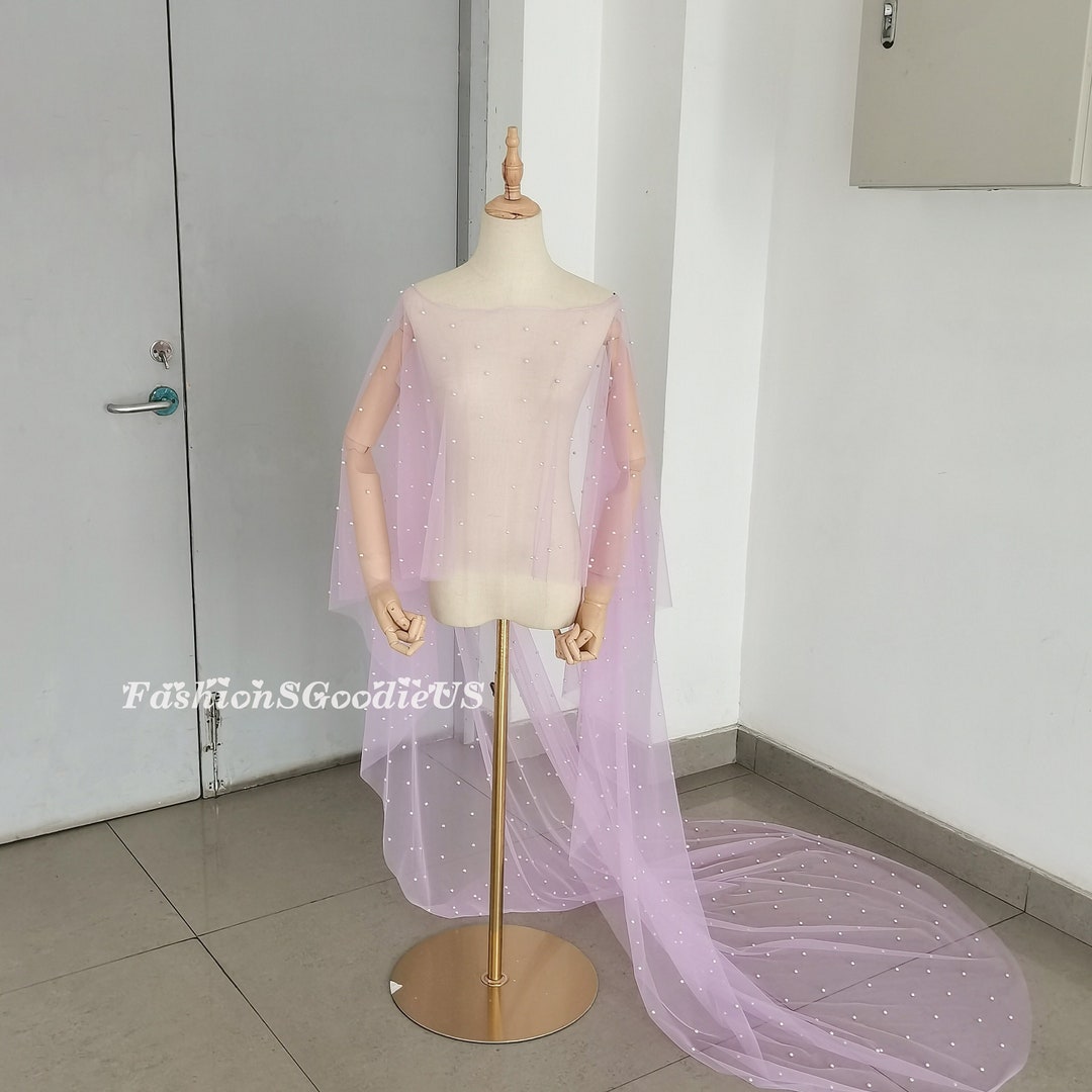 Pearls Wedding Cape Veil, Custom Color Cape Veil, Detachable High Low ...
