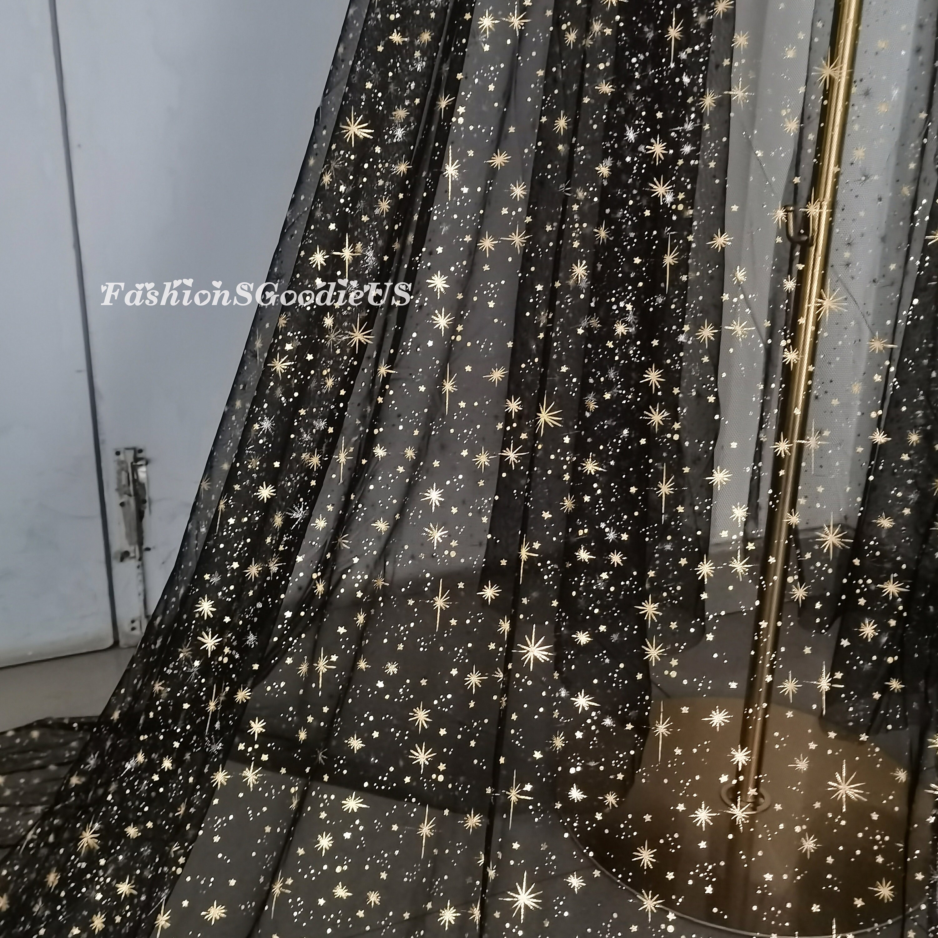 Gothic Black Cape, Gold Stars Cape, Gold Starry Black Hooded Cape Veil ...