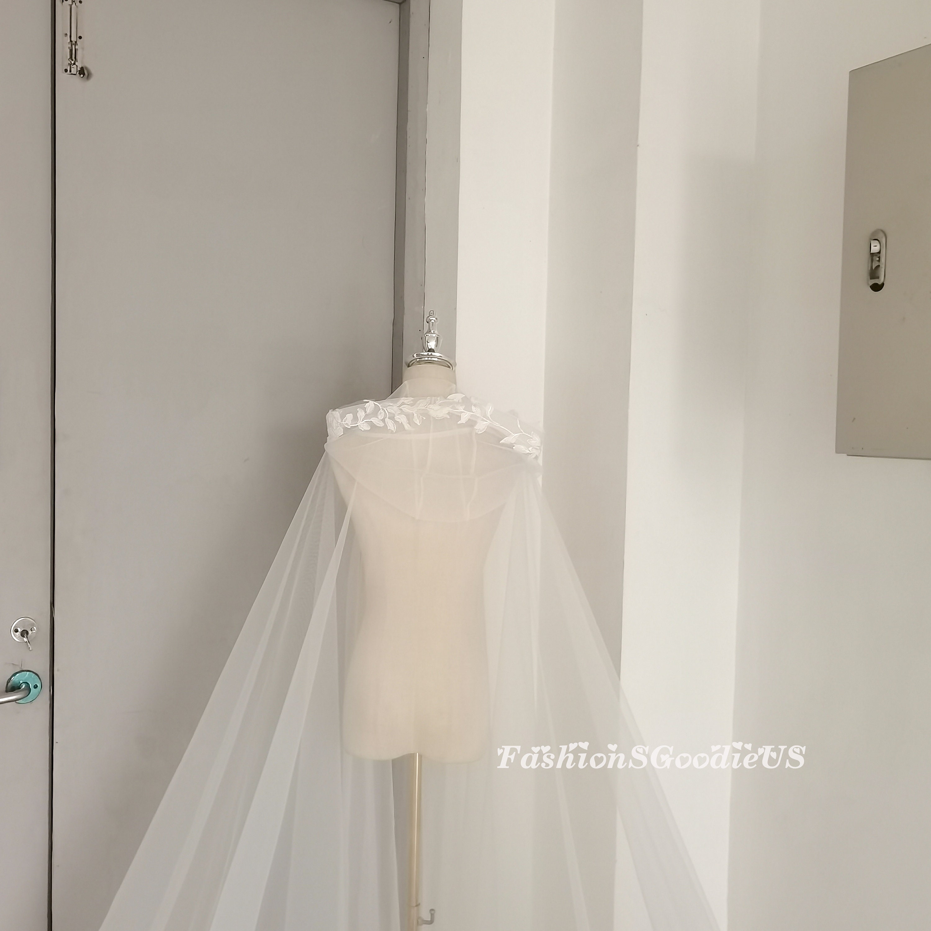 Boho Leaf Lace Wedding Cape Veil, Leaf Lace Cape Veil With Hood, Ivory ...