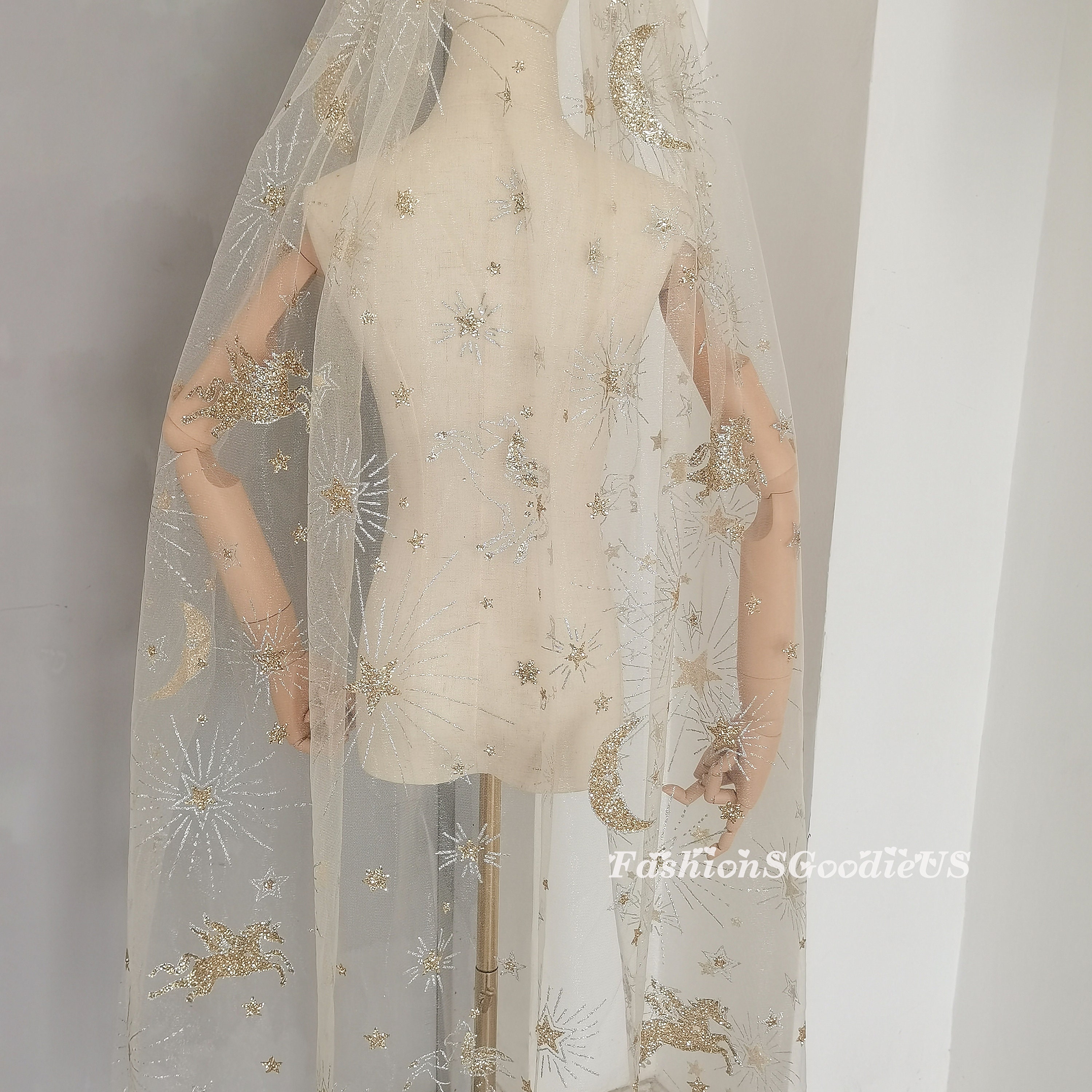 Sparkling Pegasus Wedding Veil Gold Starry Wedding Veil, Shinny Bridal ...