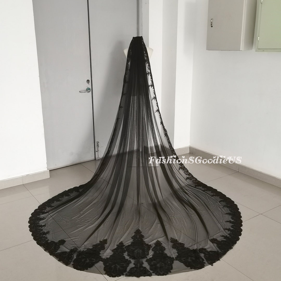 Elegant Black Bridal Veil, Black Wedding Veil With Black Lace, Black ...