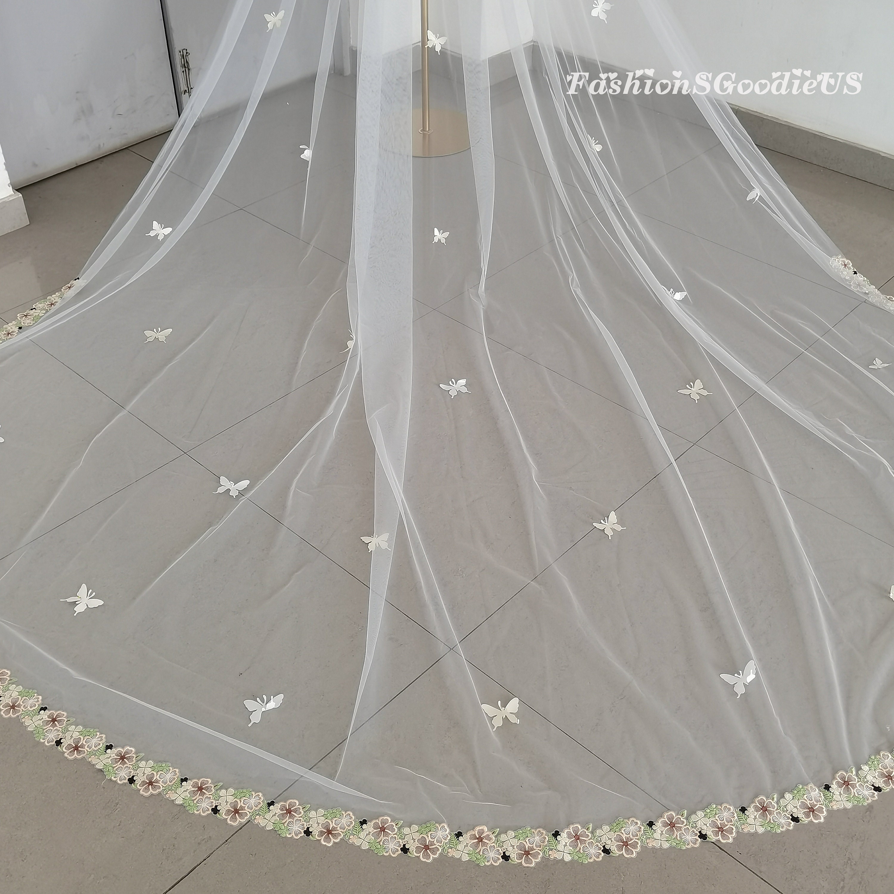 Elegant Floral Wedding Veil With Butterfly Wildflower Veil - Etsy
