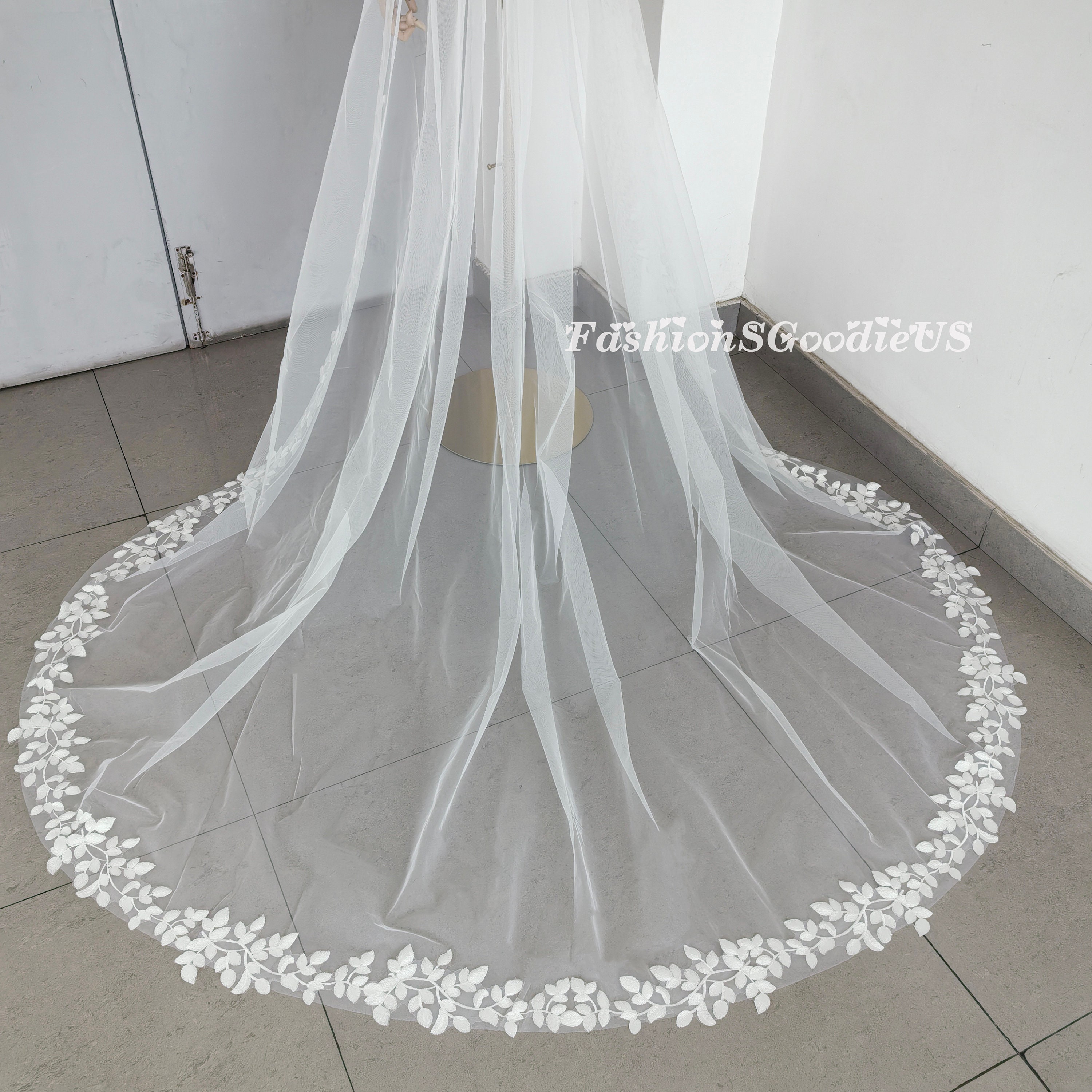 Embroidery Leaf Lace Wedding Veil, Boho Leaf Veil for Bride, Minimalist ...