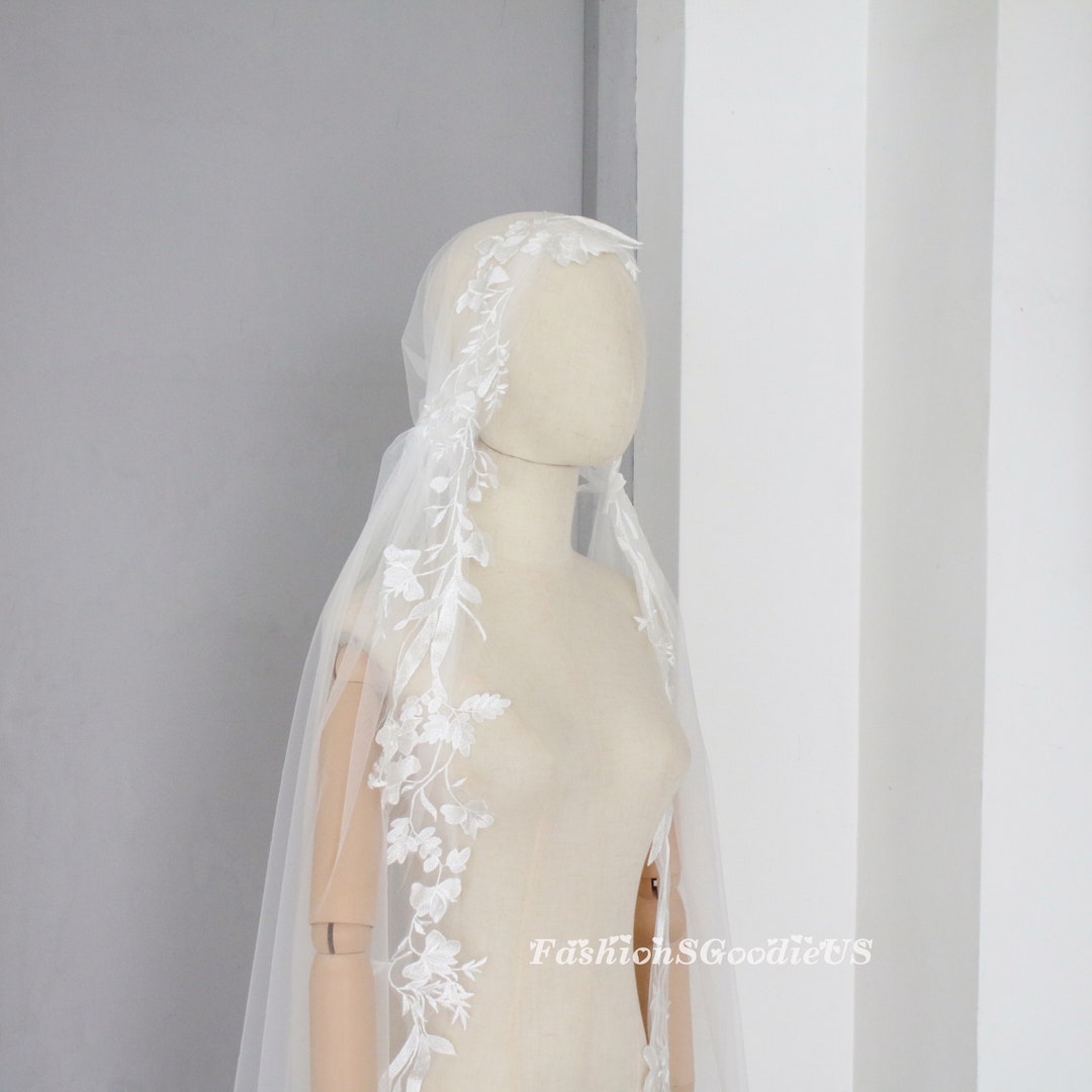 Flower Vine Lace Juliet Cap Veil, Wedding Cap Veil, 1920s Wedding Veil ...