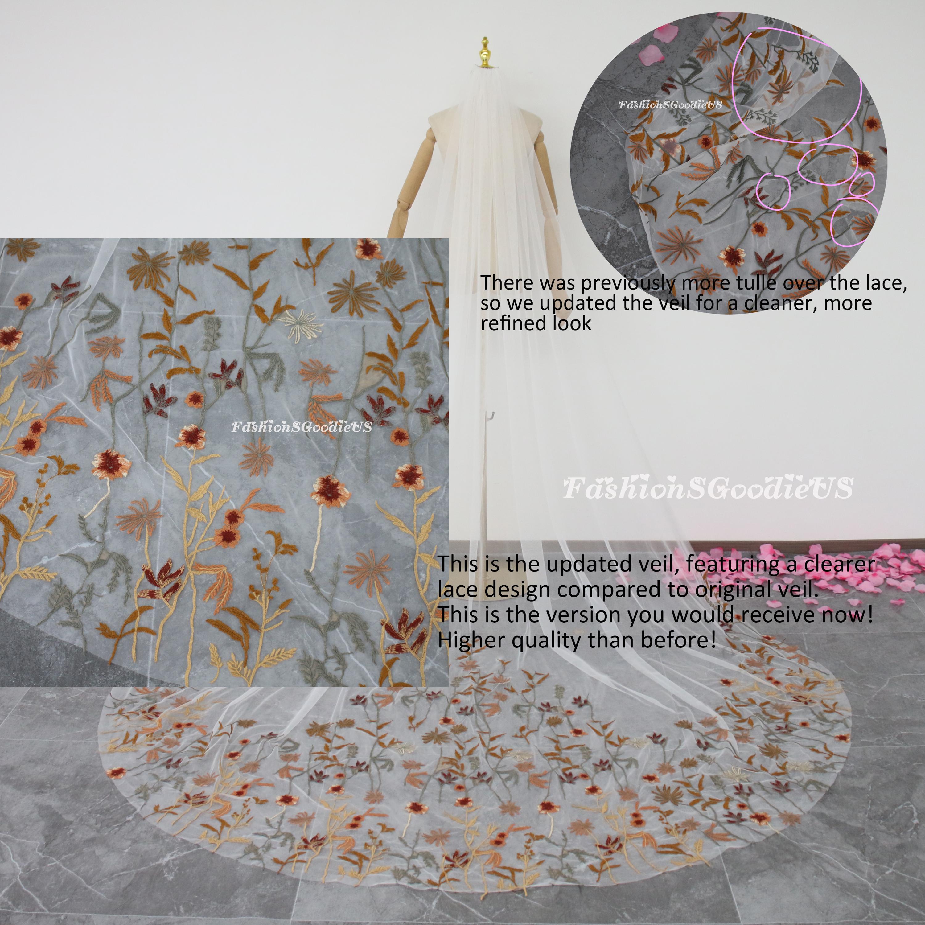 Autumn Foliage Wedding Veil, Burnt Orange Flower Veil, Botanical Leaf ...