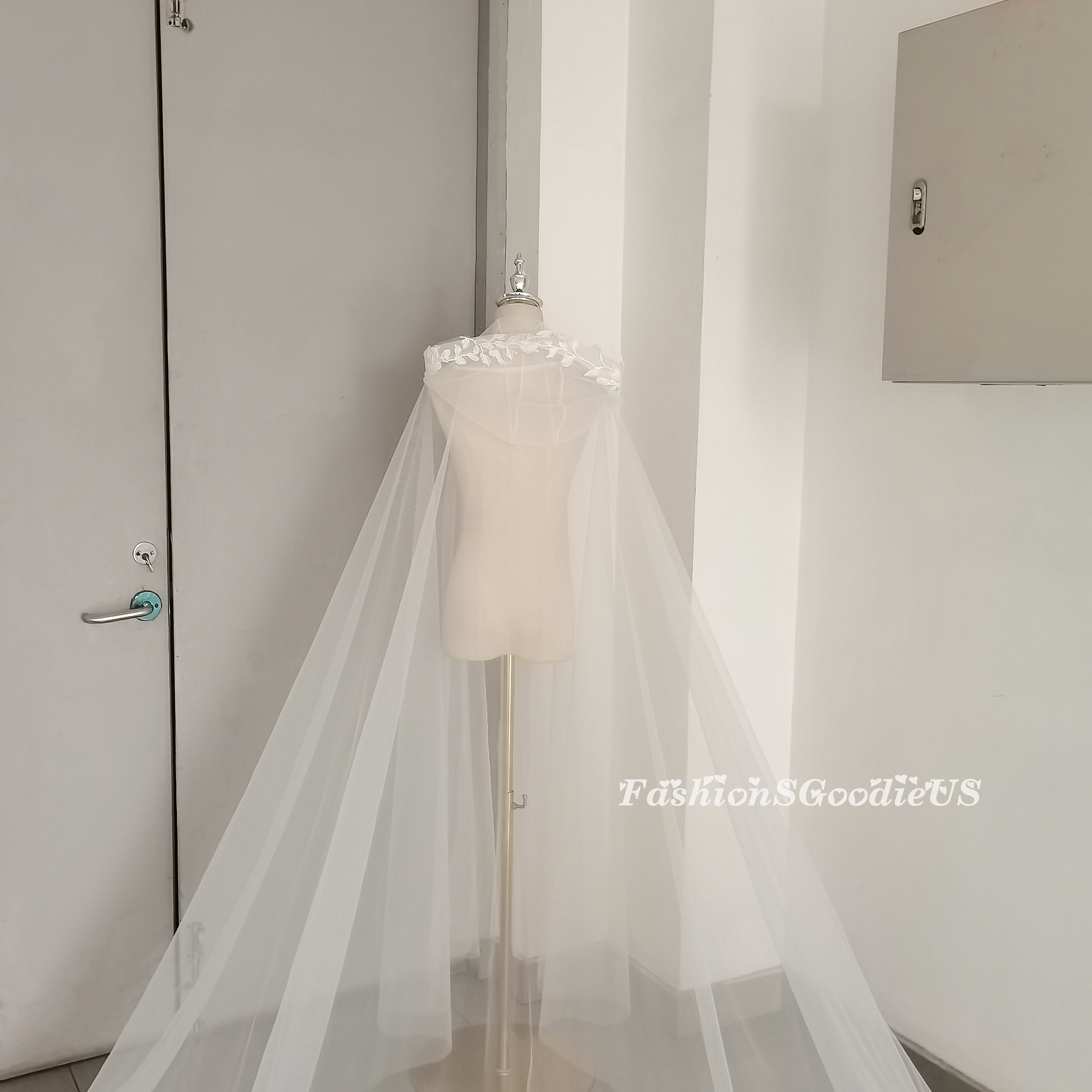 Boho Leaf Lace Wedding Cape Veil, Leaf Lace Cape Veil With Hood, Ivory ...