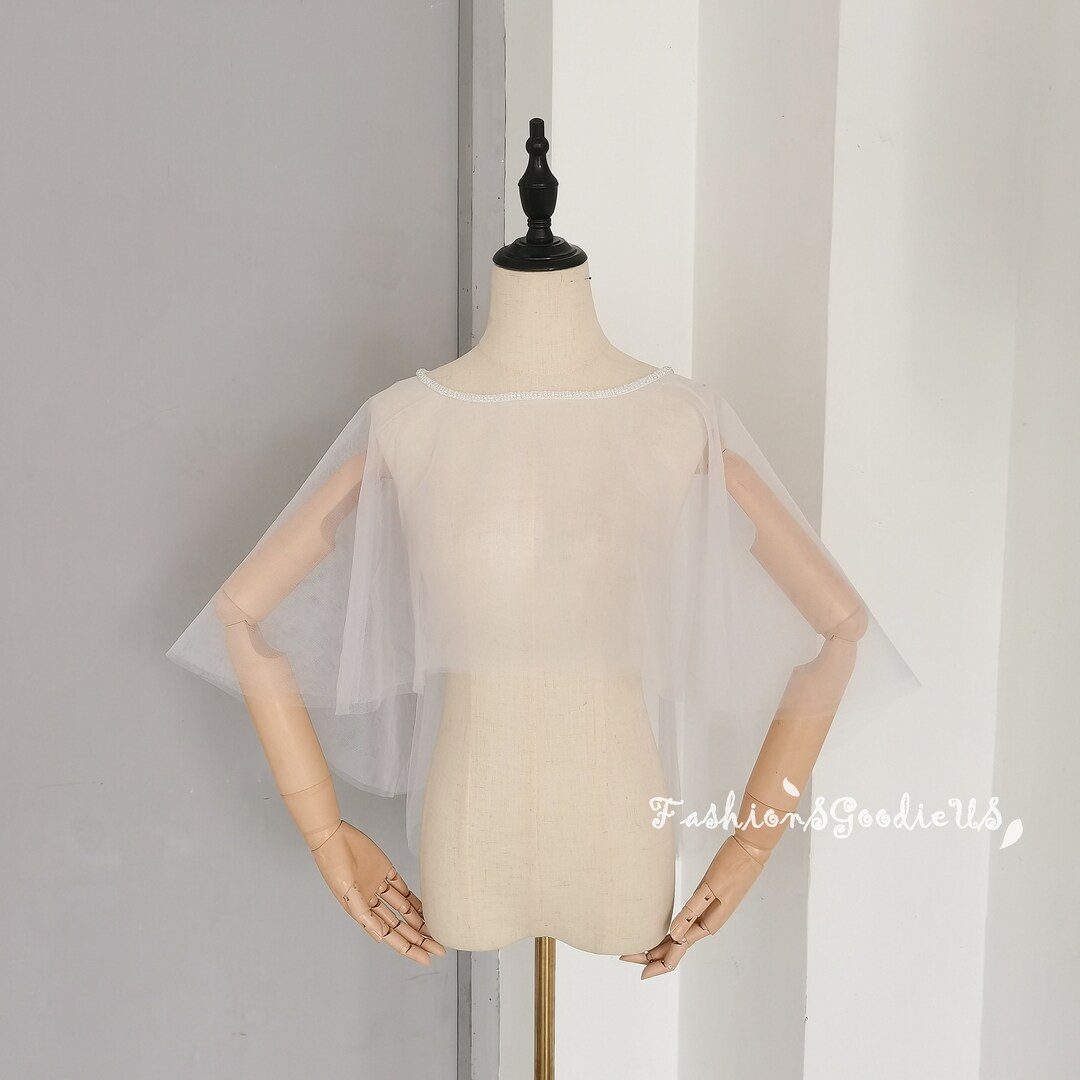 Custom Color Bridal Tulle Shrug, High Low Cape Veil, Tulle Wrap, Cover ...