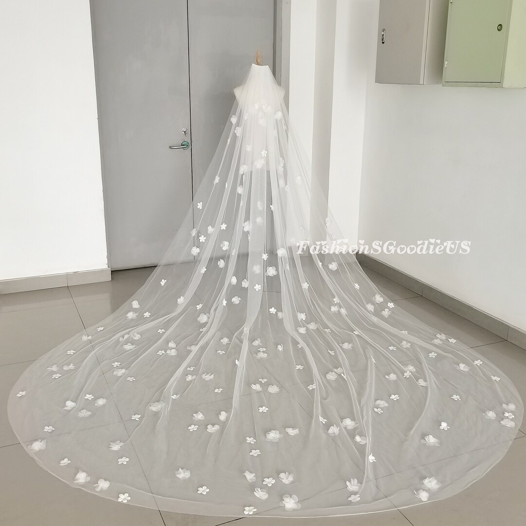 Fairy 3D Flowers Wedding Veil, Boho Flowers Wedding Veil, One Layer ...