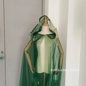 Forest Theme Wedding Veil, Forest Green Veil With Hood, Gold Lace ...