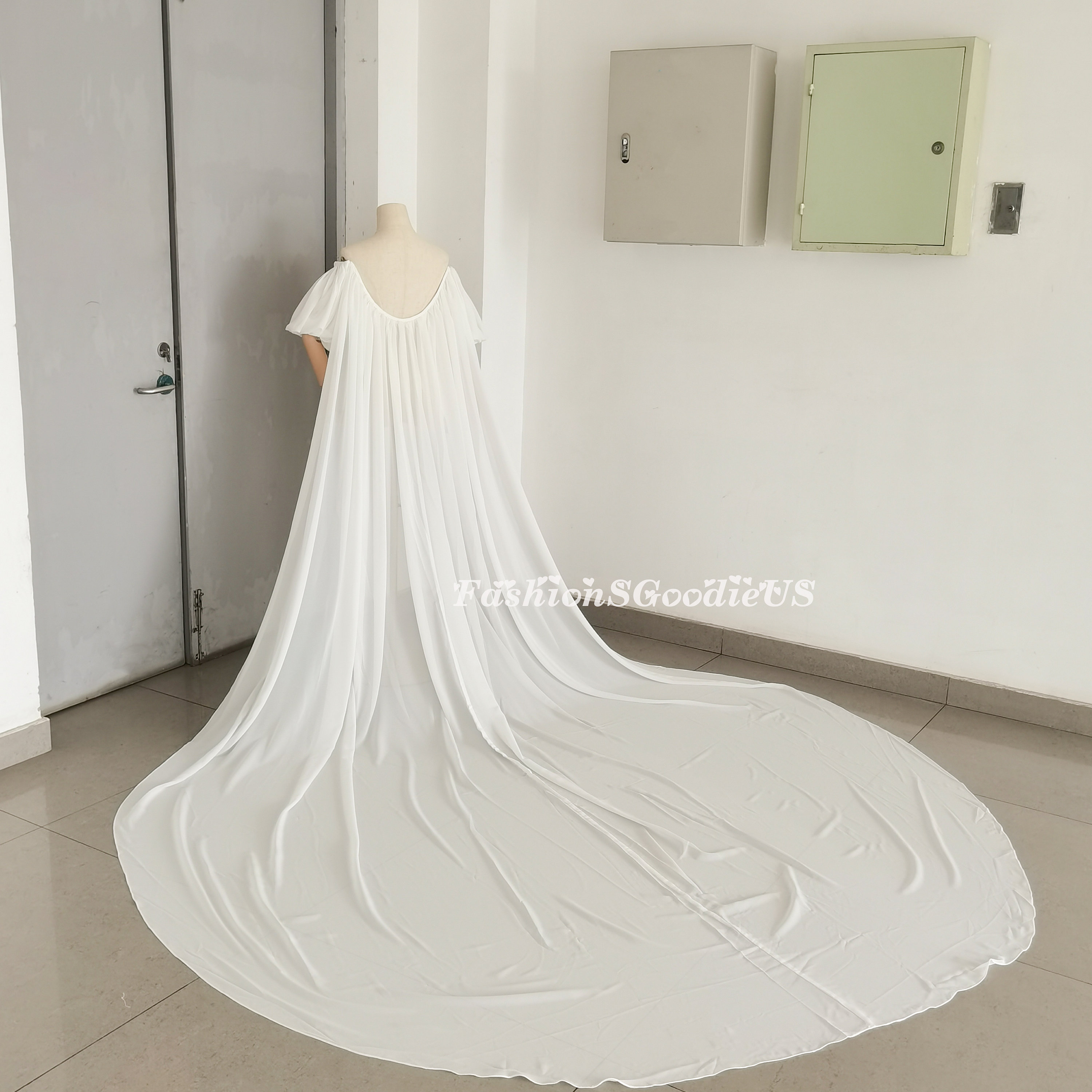 New Design Wedding Cape Veil With Puff Sleeves, Minimalist Chiffon Cape ...