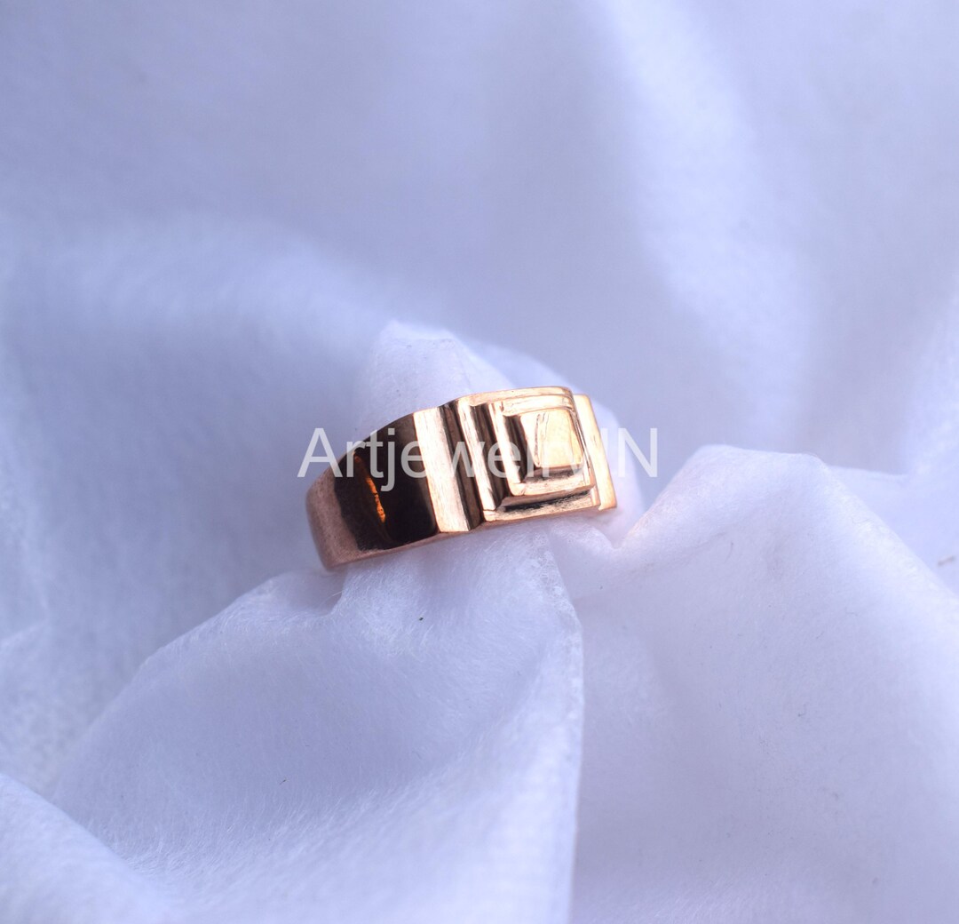 Pure Copper Ring, Step Squire Copper Signet Ring, Unique Copper Ring ...