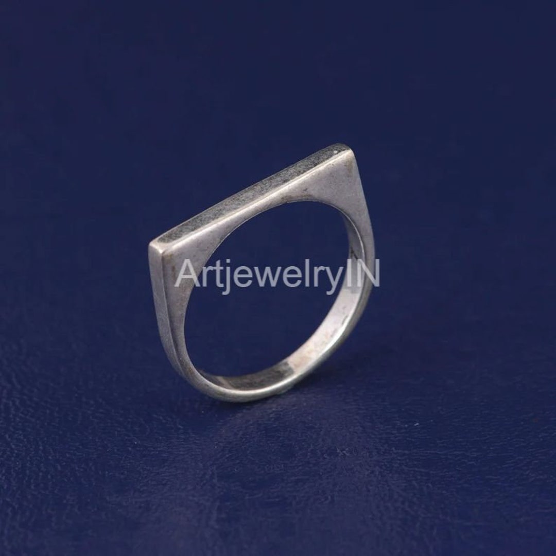 Flat Top Square Thin Sterling Silver Ring, Women Stackable Signet Solid ...