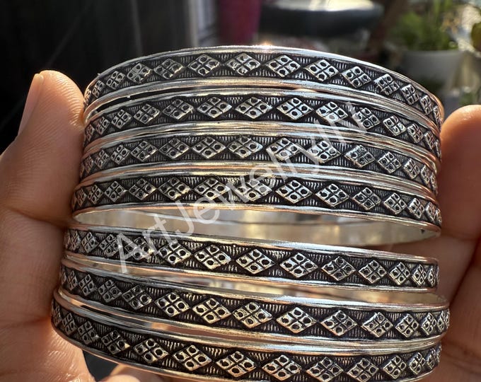 Amazing 7 Set of Beautiful Bangles 925 Sterling Silver Bangles Stacking ...