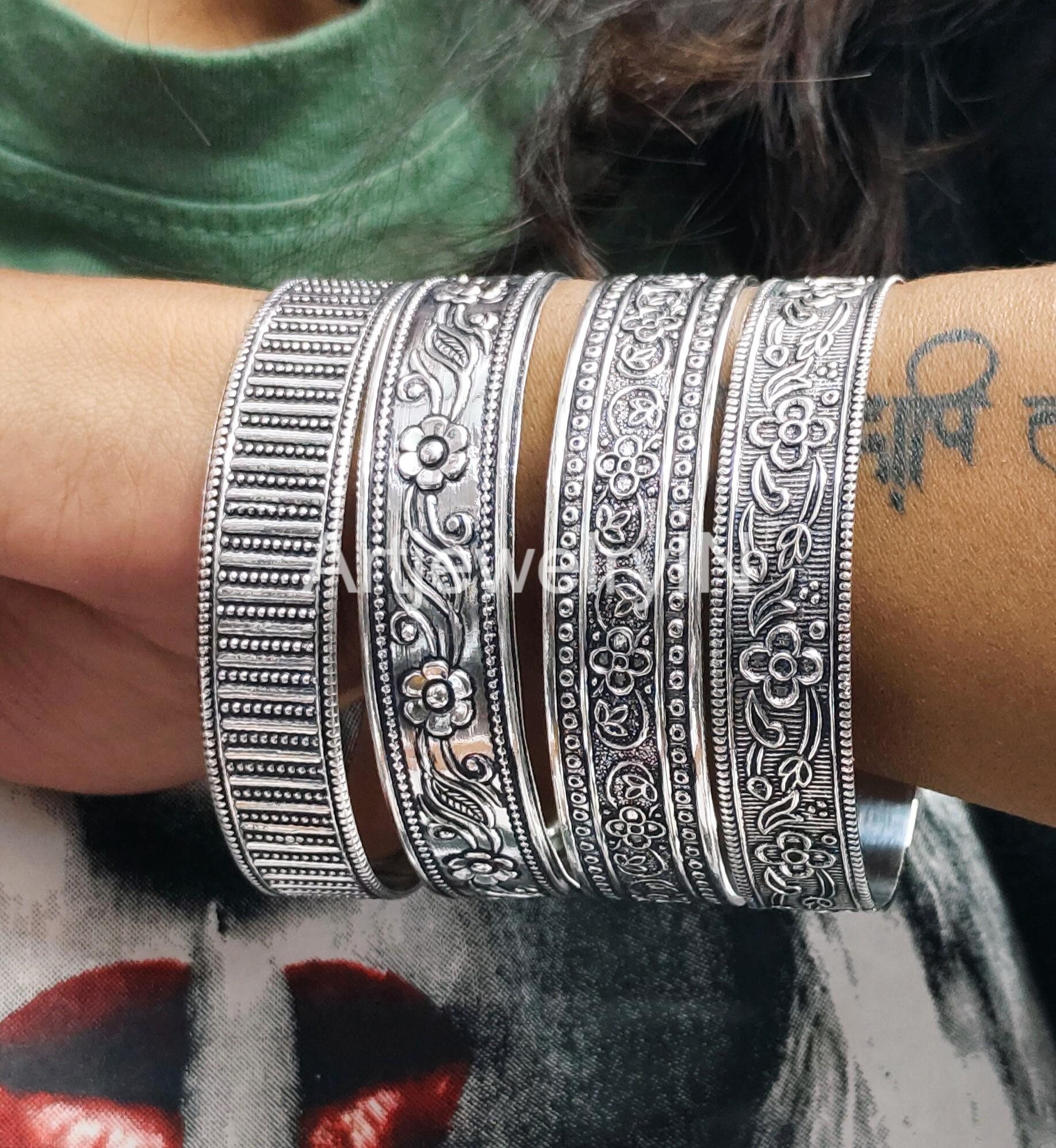 Oxidized Sterling Silver Stacking Bangles, Set of 4, Minimalist Design ...
