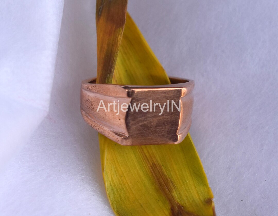 Pure Copper Signet Ring, Men's Copper Square Signet Ring, Solid Copper ...