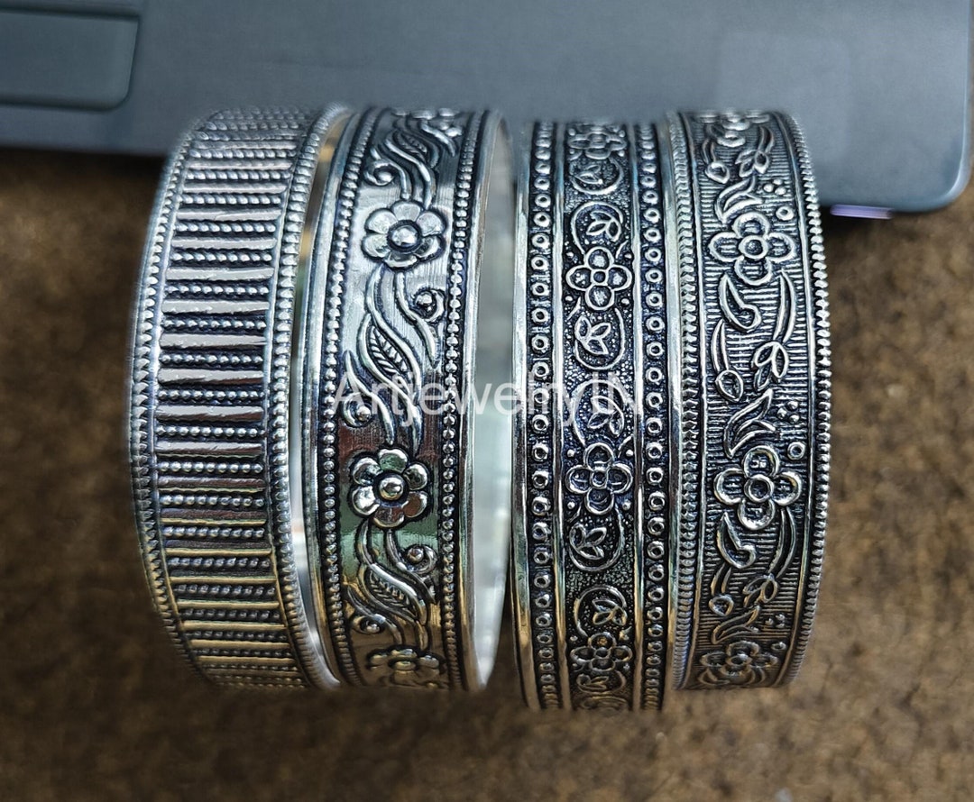 925 Silver Bangle, Stacking Bangles, Oxidized Bangles, 4 Set of Bangles ...