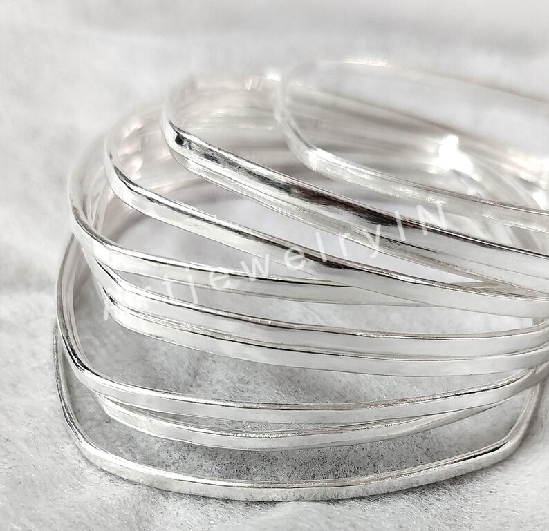 7 Set of Bangles, 925 Silver Bangles Square Bangle Set, 7 Day Bangles ...