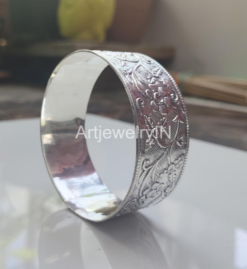 Handmade Sterling Silver Wide Cuff Bangle: Flower Designer Jewelry ...