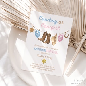 Cowgirl or Cowboy Gender Reveal Invitation Western Gender - Etsy