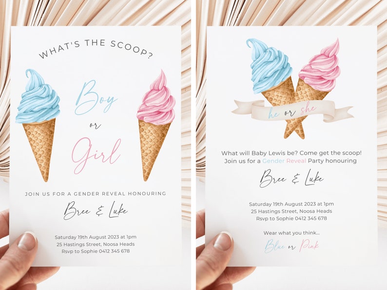 Whats the Scoop Gender Reveal Invitation Bundle Ice Cream - Etsy