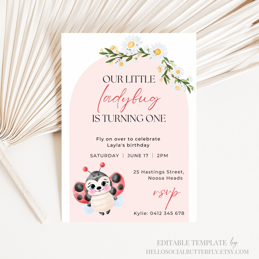 EDITABLE Ladybug Birthday Invitation, Cute Ladybug Invitation, Ladybug ...