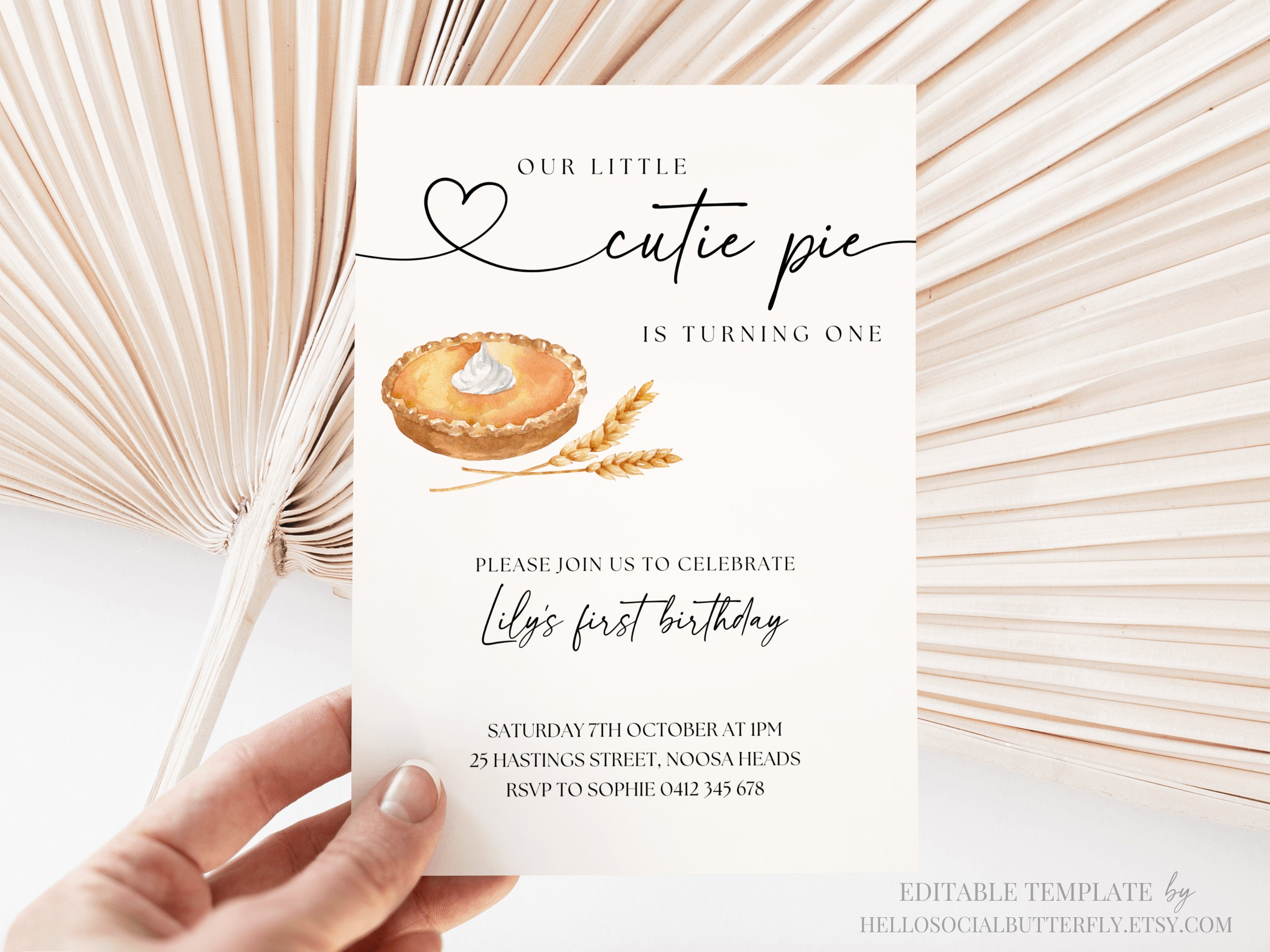Cutie Pie Birthday Invitation Cutie Pie Birthday Invite Fall Birthday ...