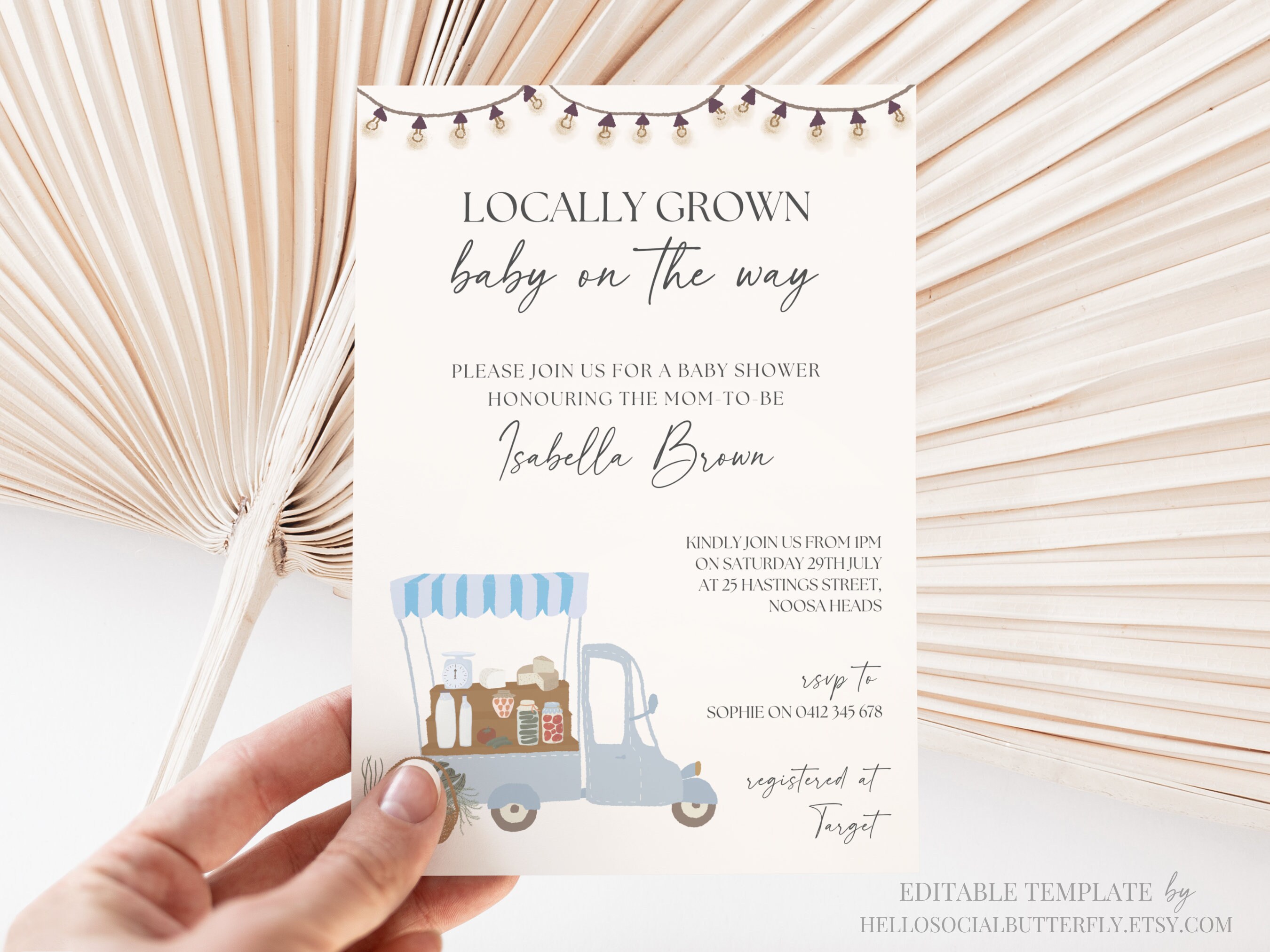 EDITABLE Locally Grown Baby Shower Invitation Farmers Market - Etsy