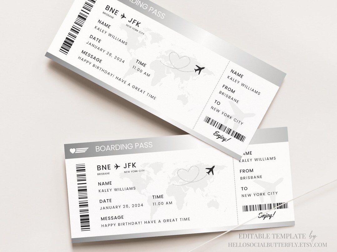 Silver Boarding Pass Silver Trip Ticket Silver Surprise Trip Gift ...