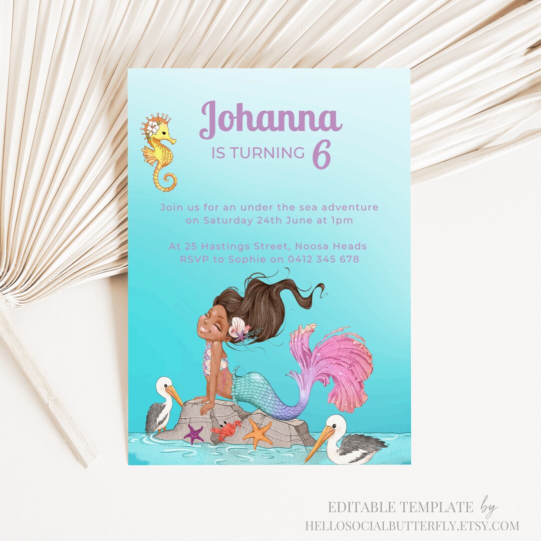 EDITABLE Mermaid Birthday Invitation, Little Mermaid Invitation ...