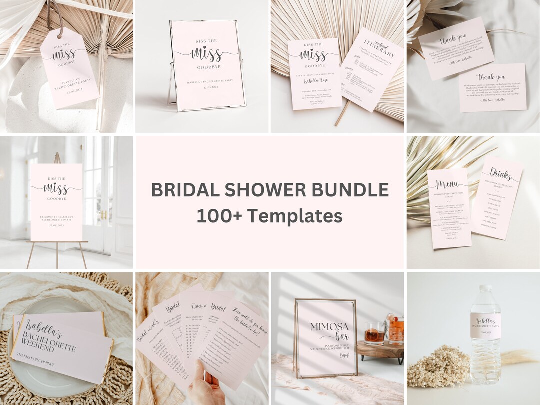 EDITABLE Kiss the Miss Goodbye Bridal Shower Bundle With Games Kiss the ...